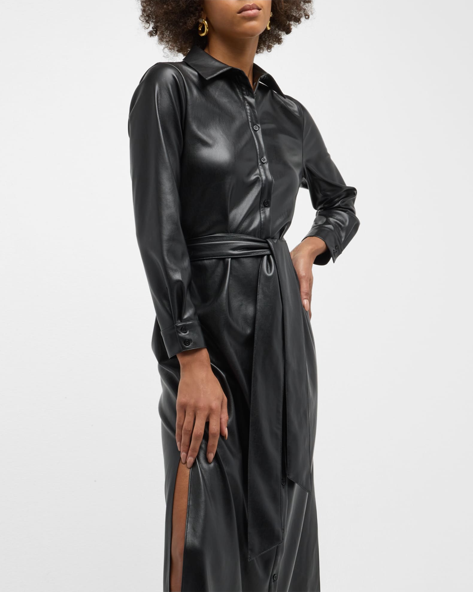 Alice + Olivia Chassidy Vegan Leather Maxi Shirtdress | Neiman Marcus