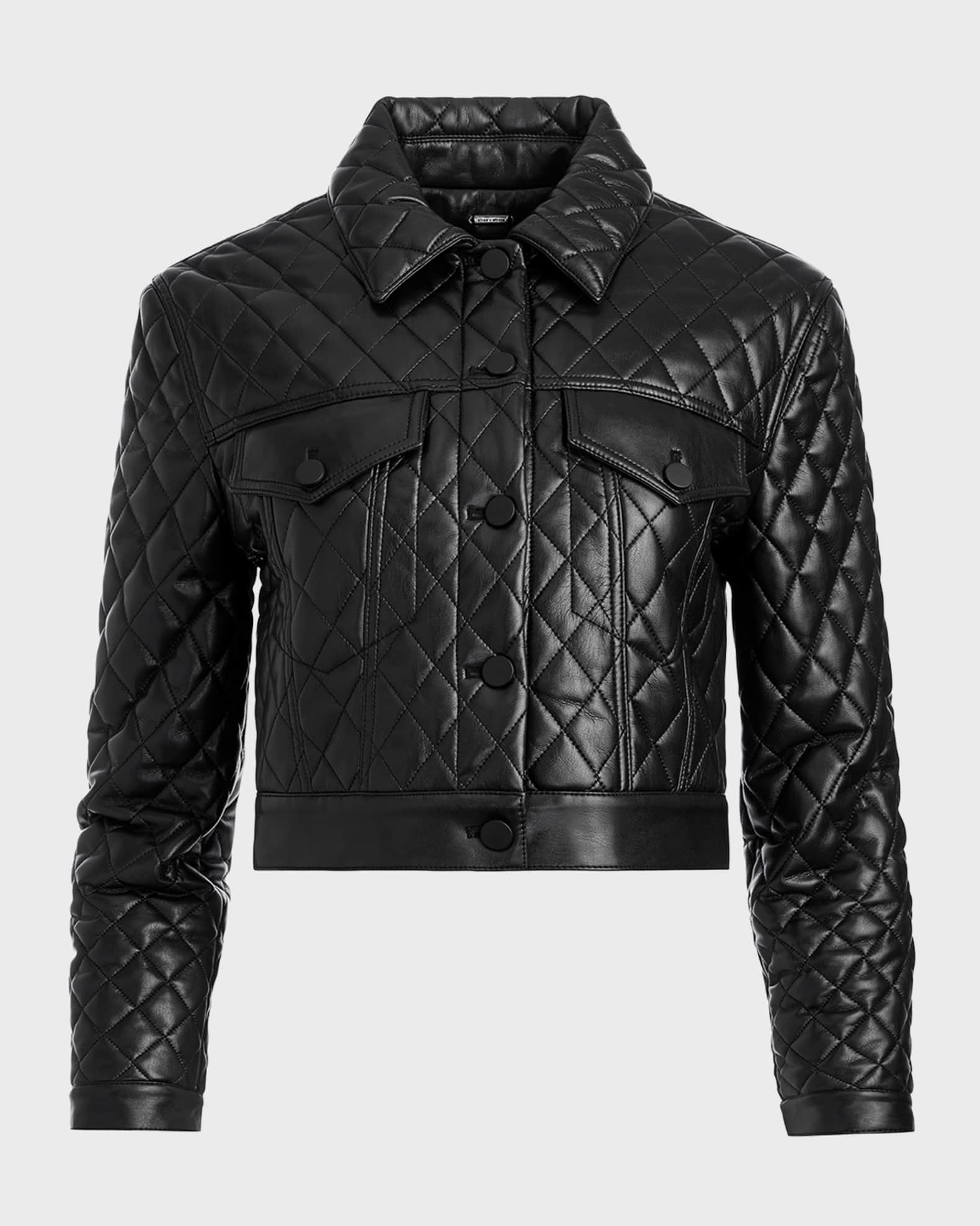 Alice + Olivia Chloe Vegan Leather Quilted Boxy Crop Jacket | Neiman Marcus