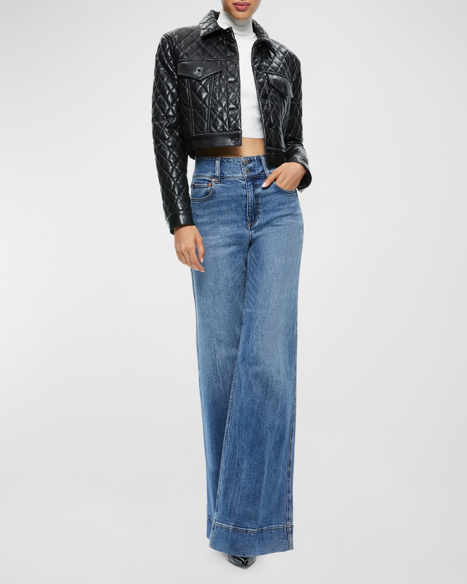 Alice + Olivia Chloe Vegan Leather Quilted Boxy Crop Jacket | Neiman Marcus