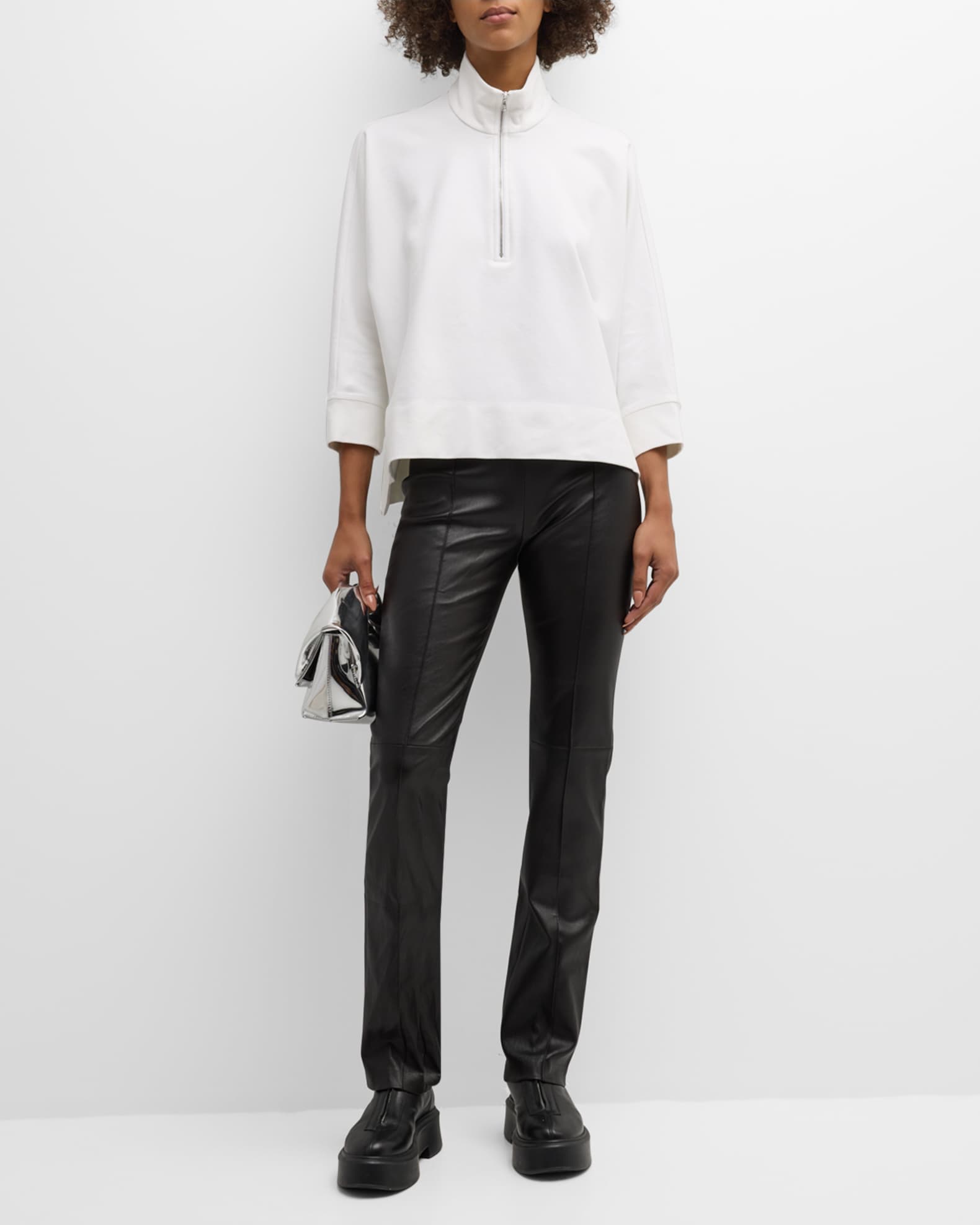 Rosetta Getty Leather Pintuck Straight-Leg Pull-On Stovepipe Pants ...