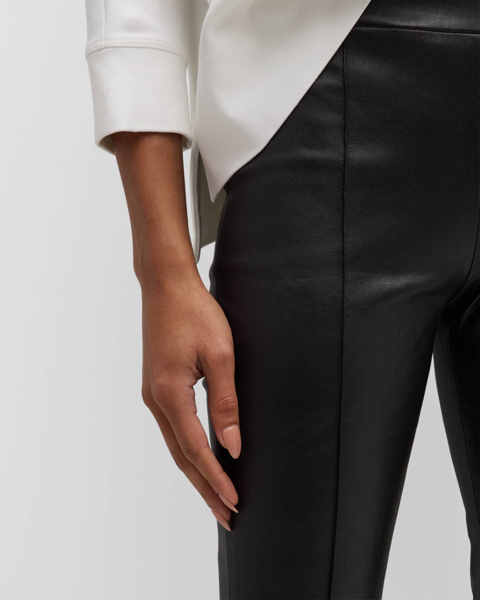 Rosetta Getty Leather Pintuck Straight-Leg Pull-On Stovepipe Pants ...