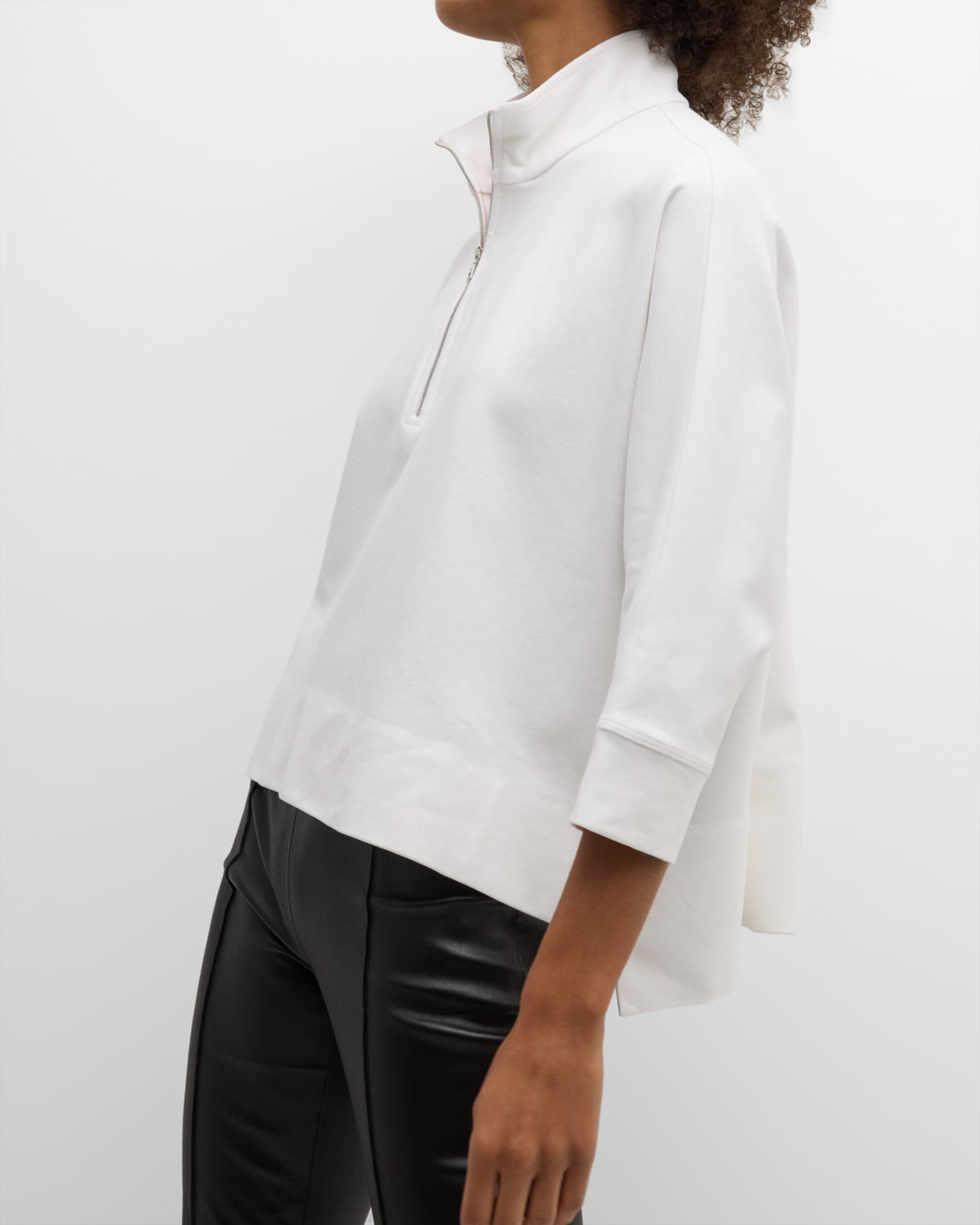 Rosetta Getty Side-Slits Quarter-Zip Caftan Top | Neiman Marcus