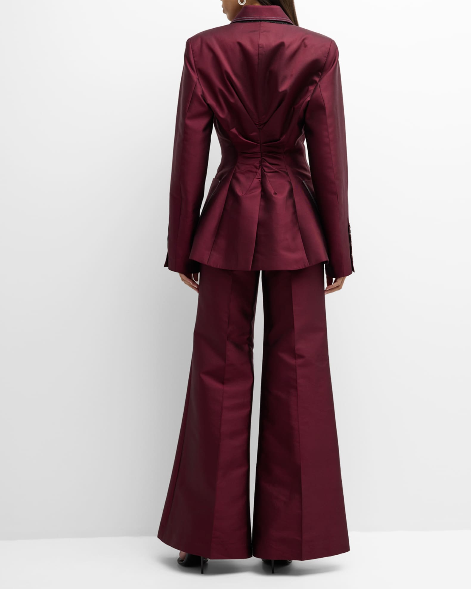 CHRISTOPHER JOHN ROGERS Pleated-Back Blazer Jacket with Contrast Seams ...