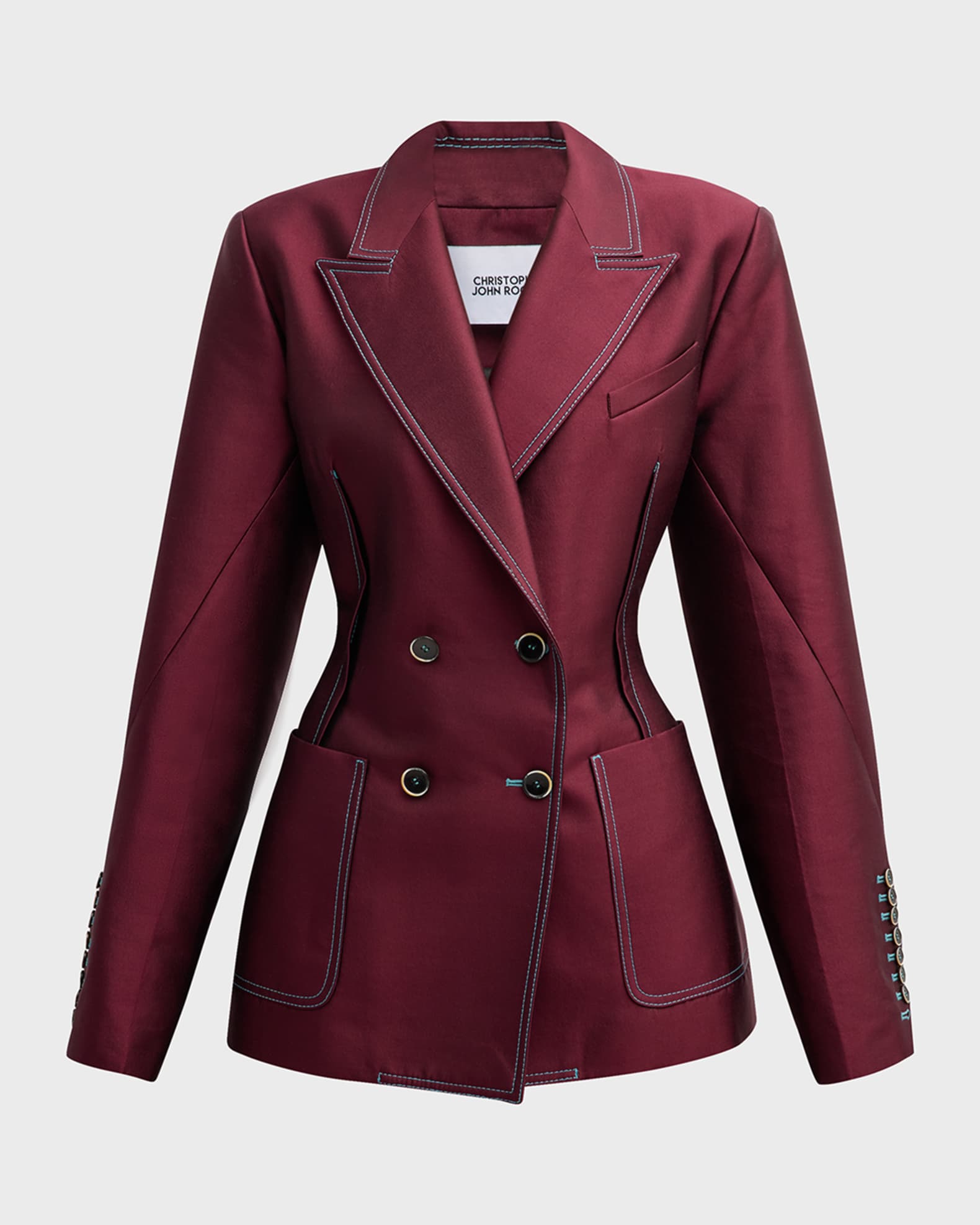 CHRISTOPHER JOHN ROGERS Pleated-Back Blazer Jacket with Contrast Seams ...