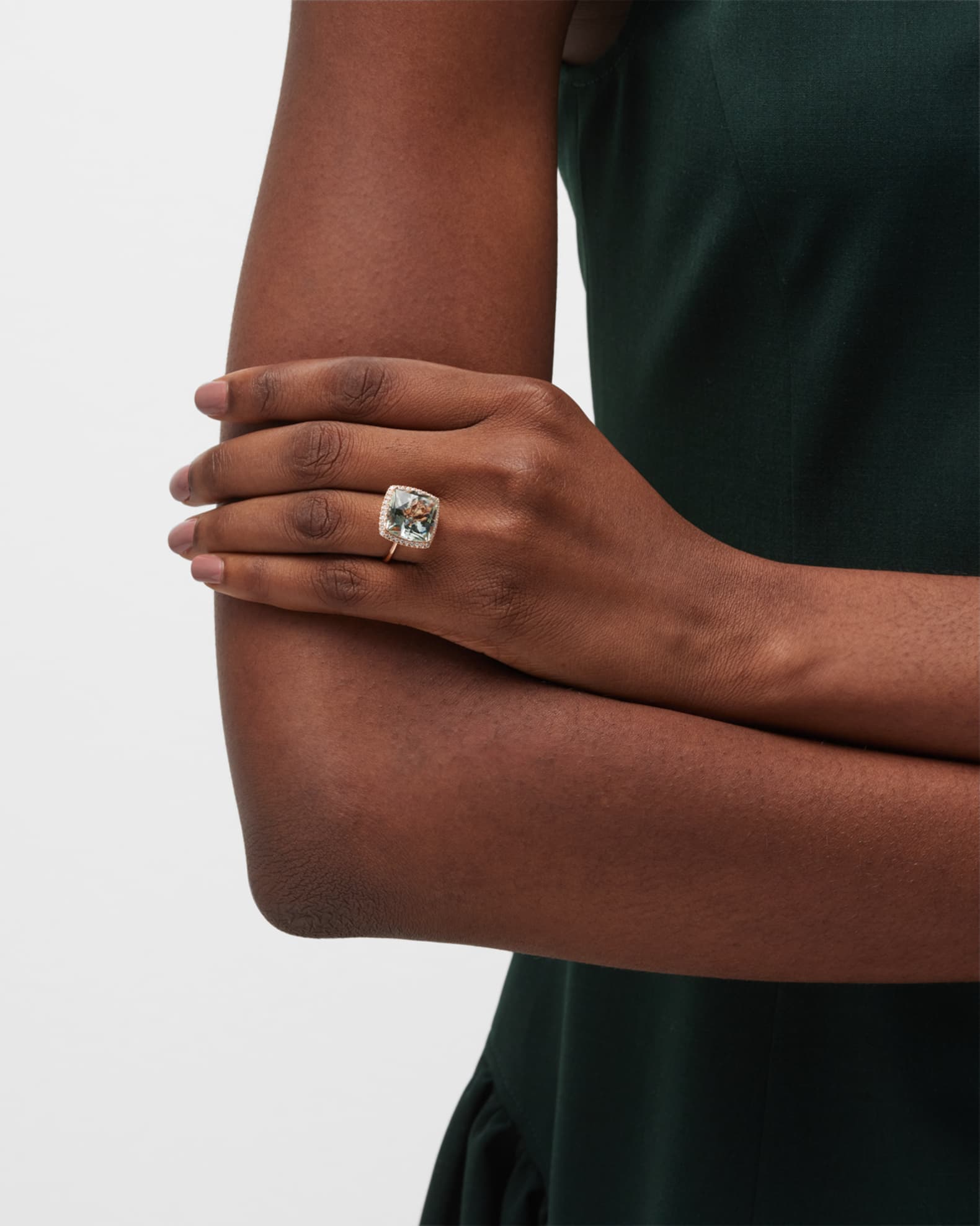 Lisa Nik Rocks 18K Rose Gold Cushion Cut Green Quartz and Diamond Halo ...