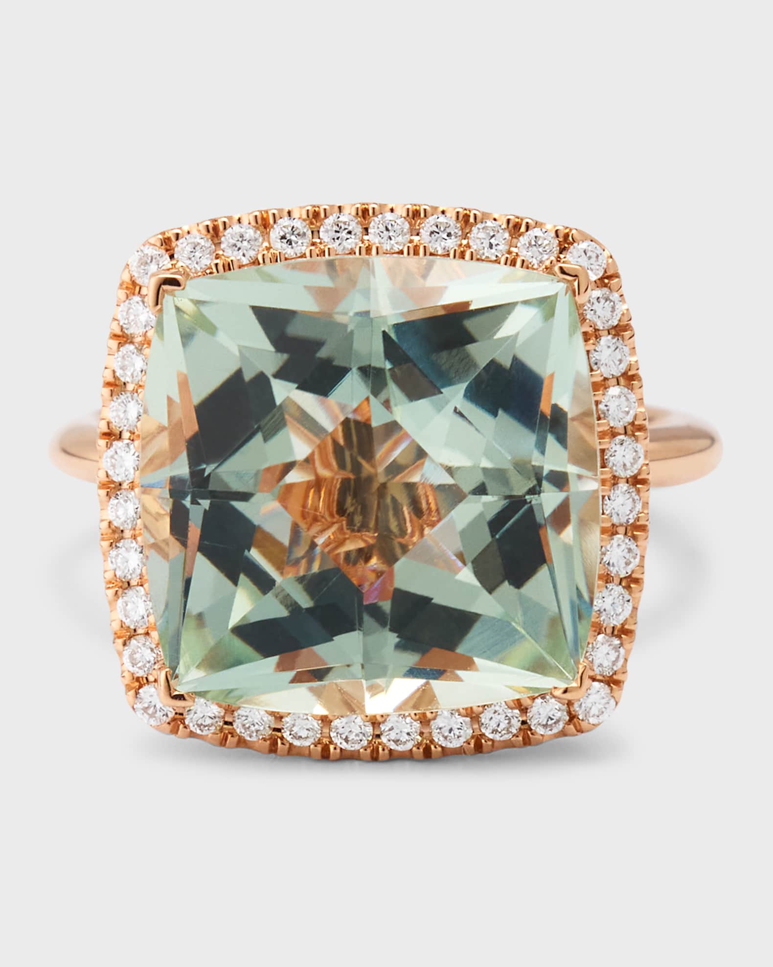 Lisa Nik Rocks 18K Rose Gold Cushion Cut Green Quartz and Diamond Halo ...