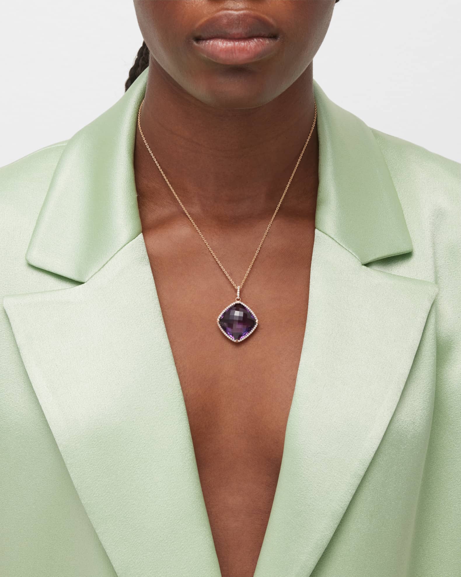 Lisa Nik 18K Rose Gold Cushion Amethyst and Diamond Pendant Necklace ...