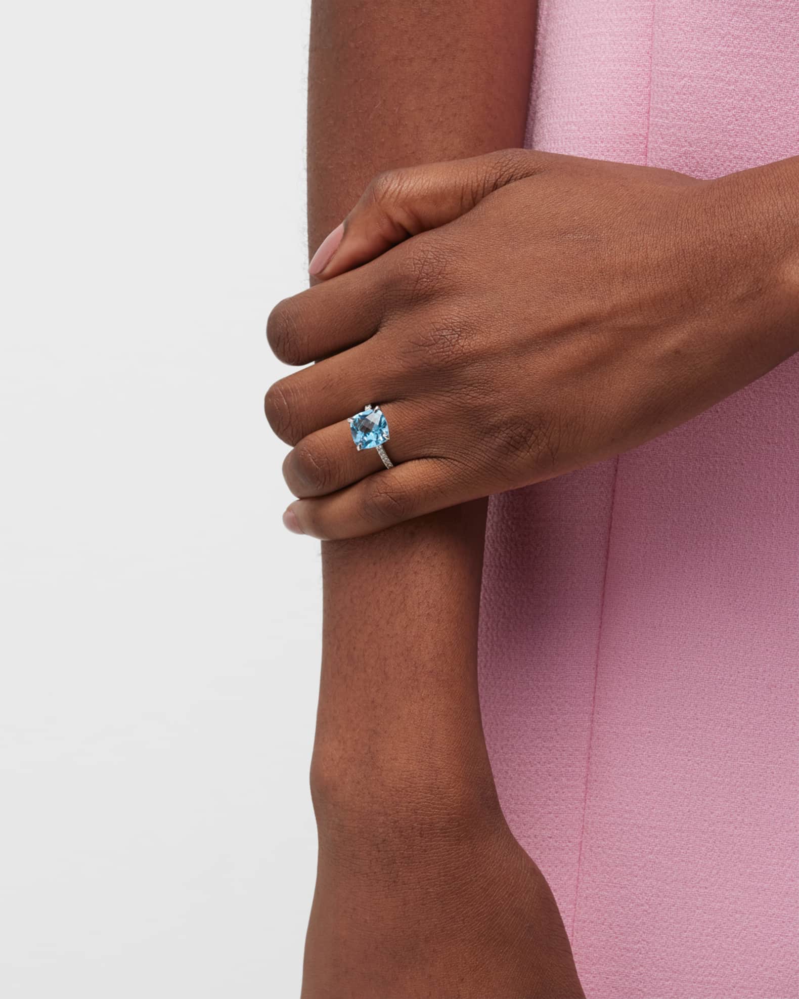 Lisa Nik Rocks 18K White Gold Cushion Cut Blue Topaz and Pavé Diamond ...