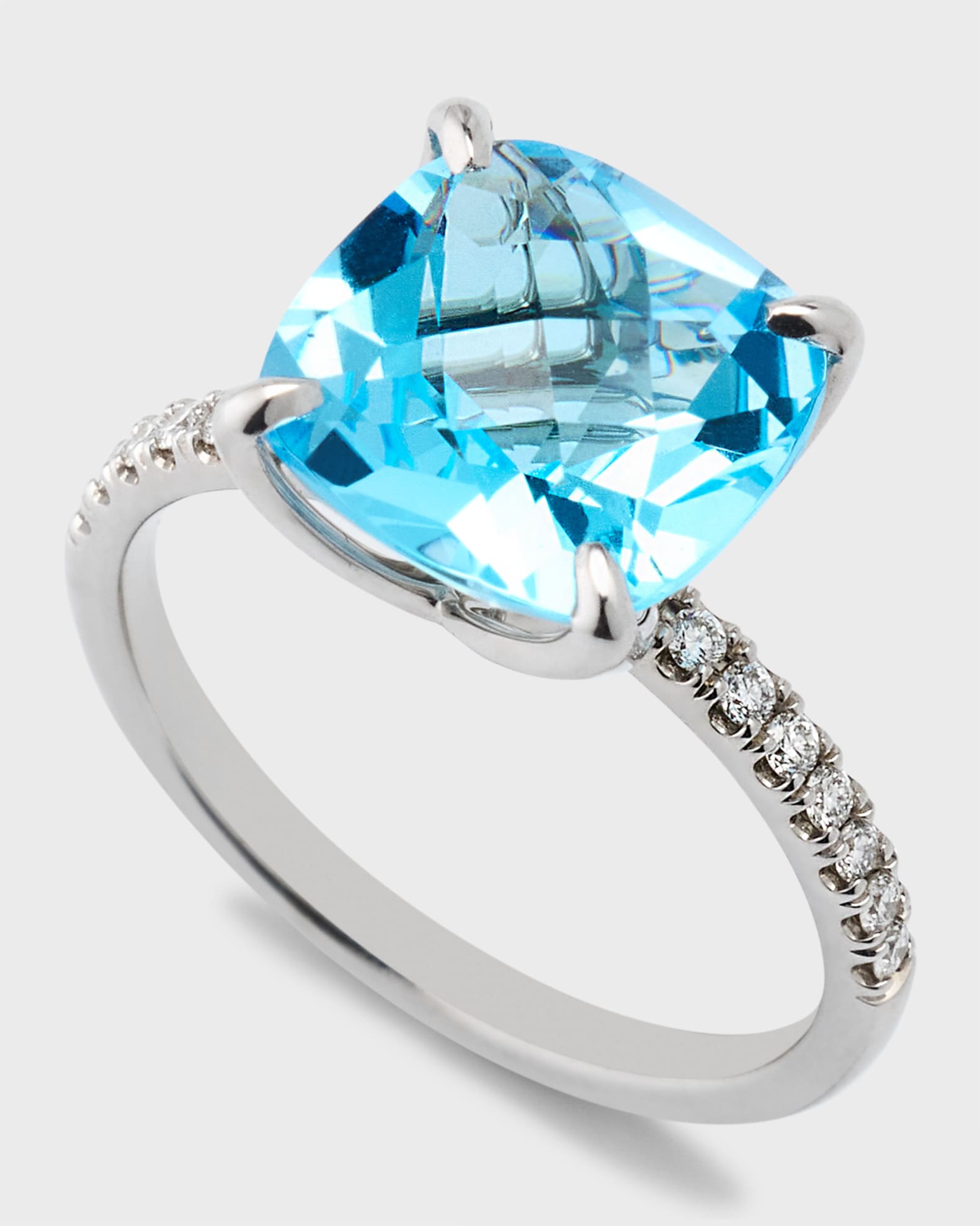 Lisa Nik Rocks 18K White Gold Cushion Cut Blue Topaz and Pavé Diamond ...