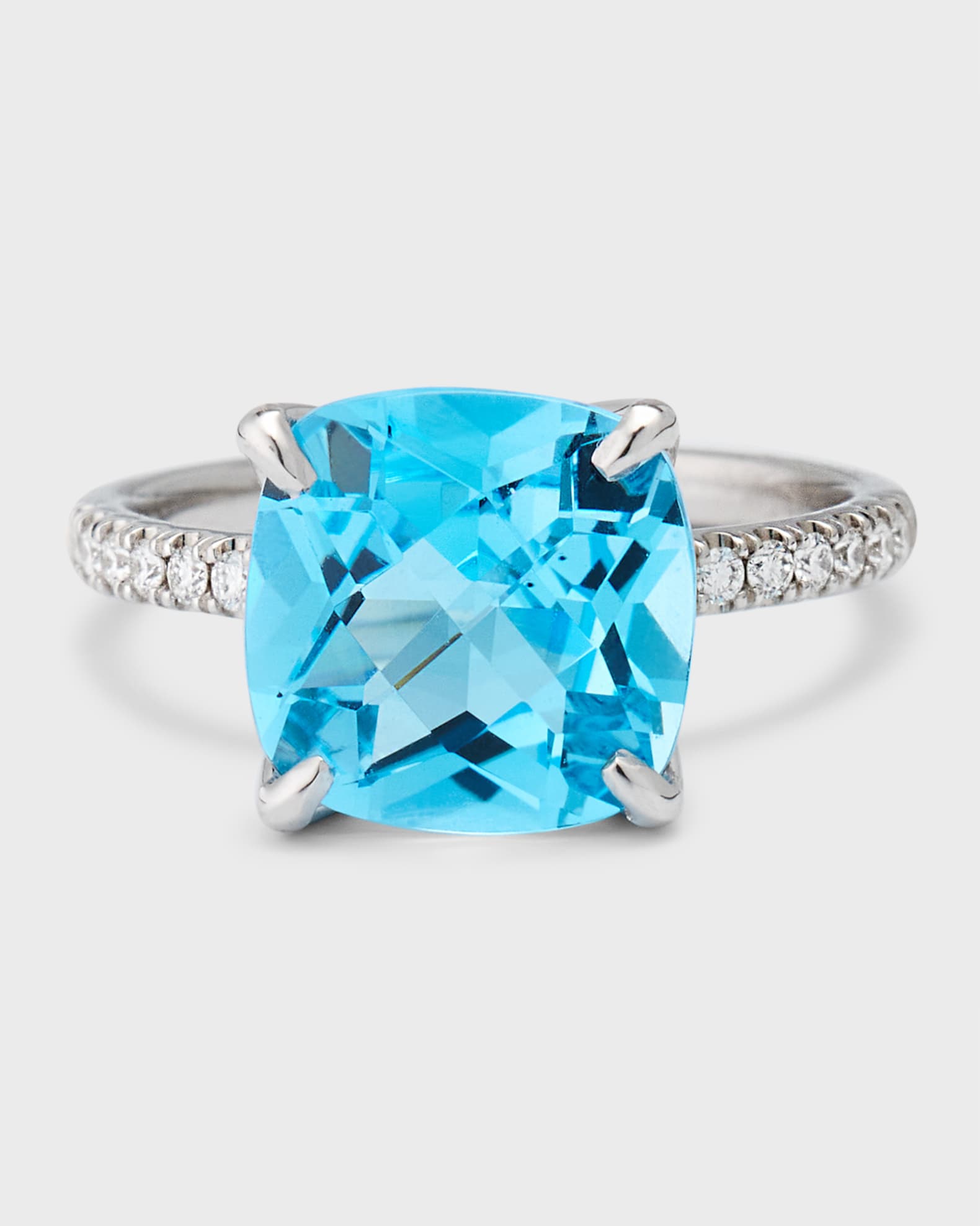 Lisa Nik Rocks 18K White Gold Cushion Cut Blue Topaz and Pavé Diamond ...