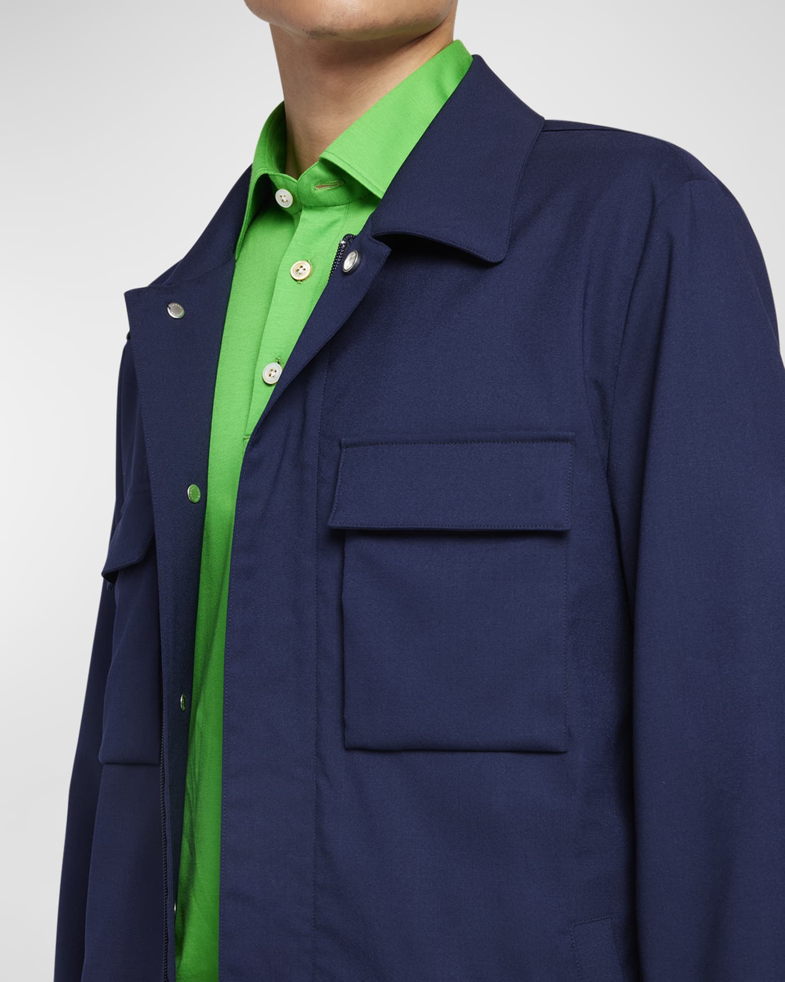 Kiton Men's Technical Wool Concealed-Zip Shirt Jacket | Neiman Marcus
