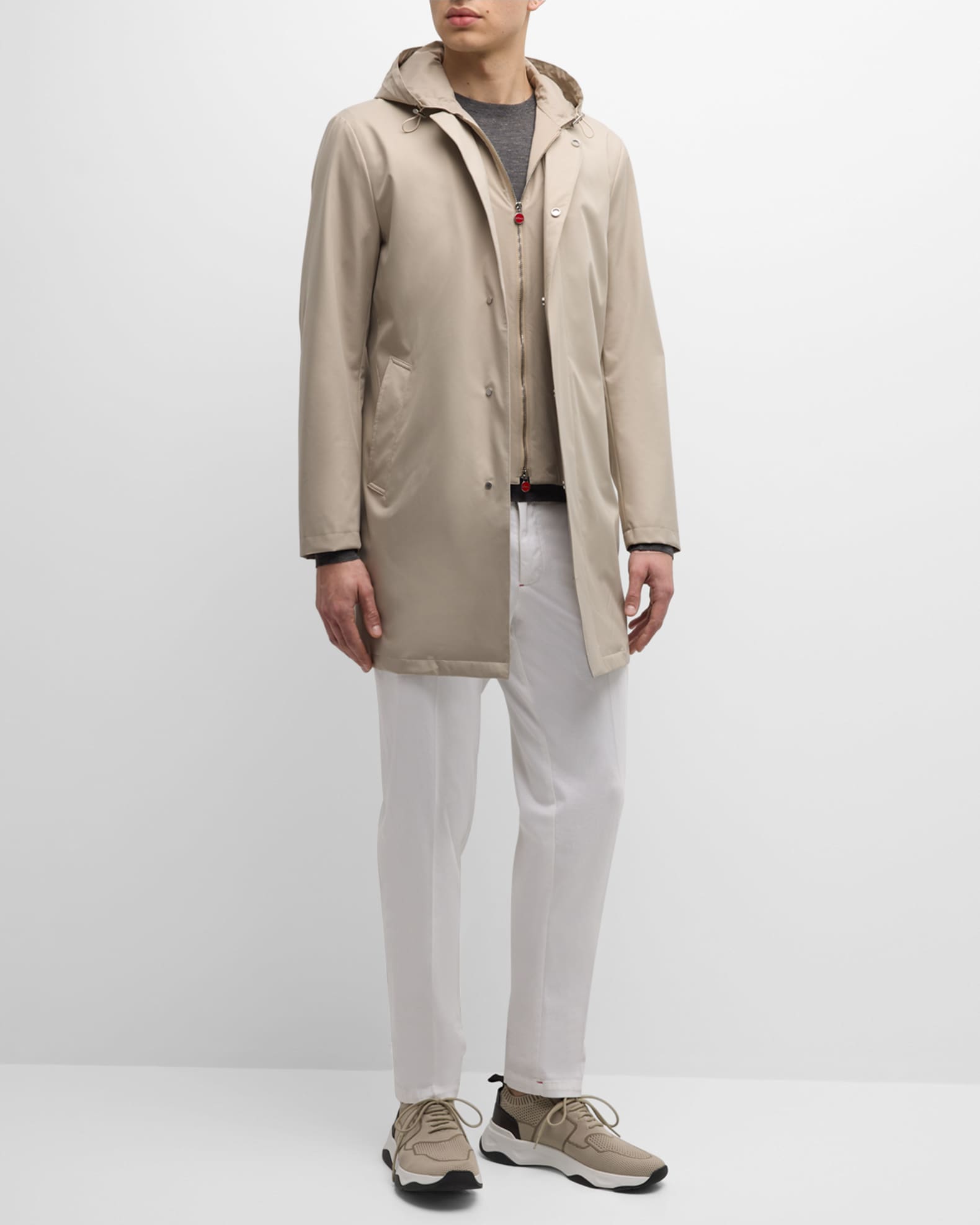 Kiton Men's Nylon Hooded Overcoat | Neiman Marcus