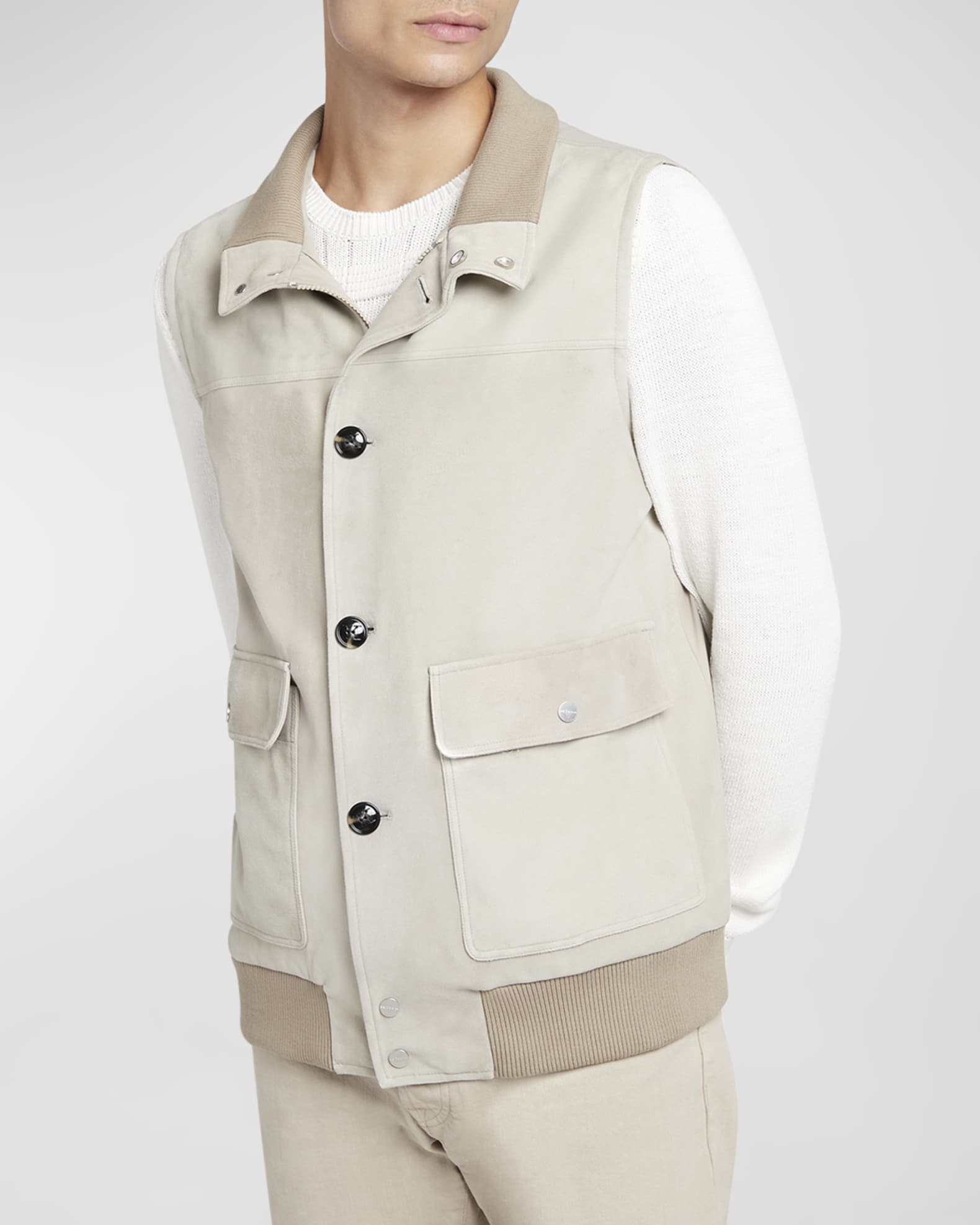 Kiton Men's Sleeveless Leather Blouson Vest | Neiman Marcus