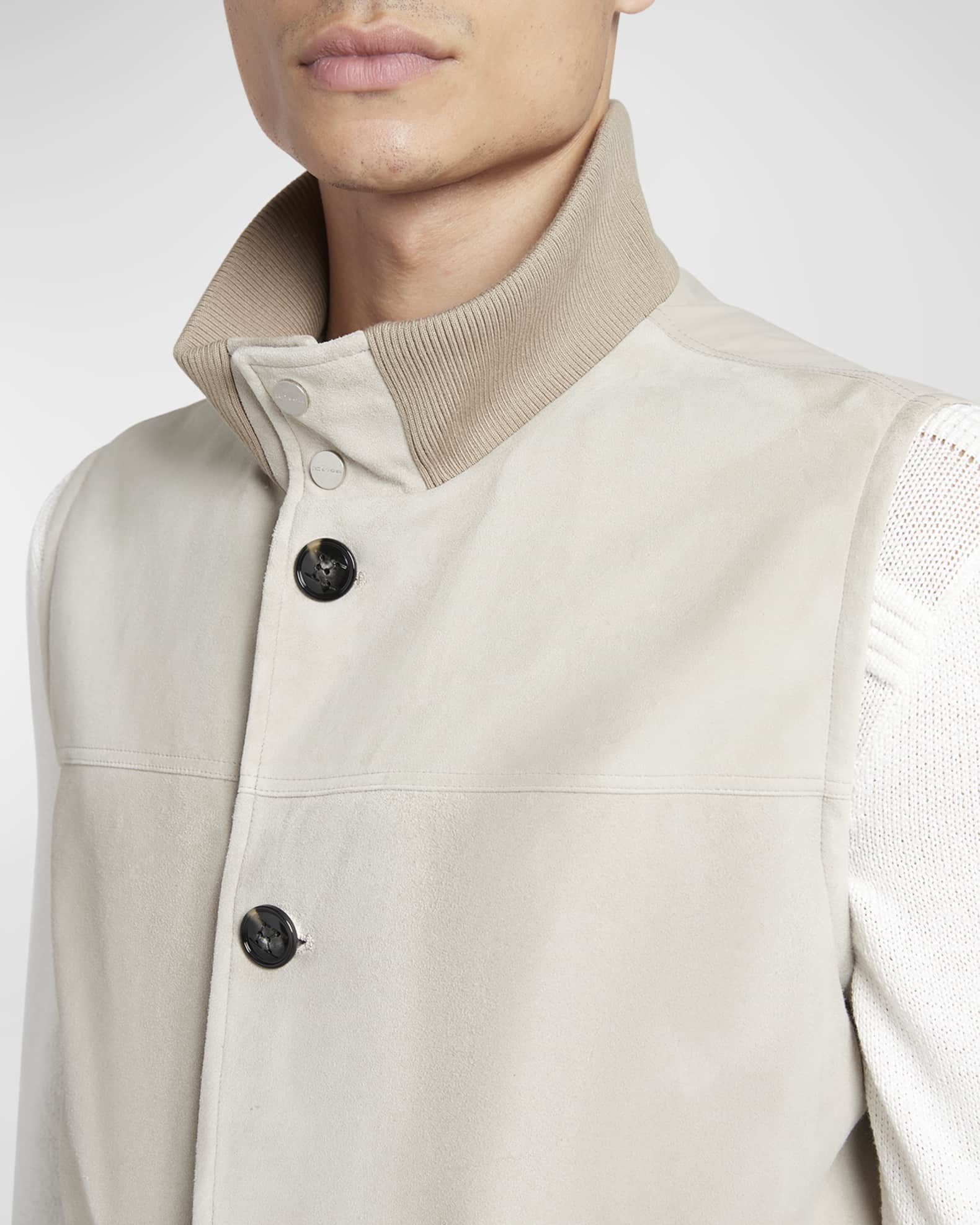 Kiton Men's Sleeveless Leather Blouson Vest | Neiman Marcus