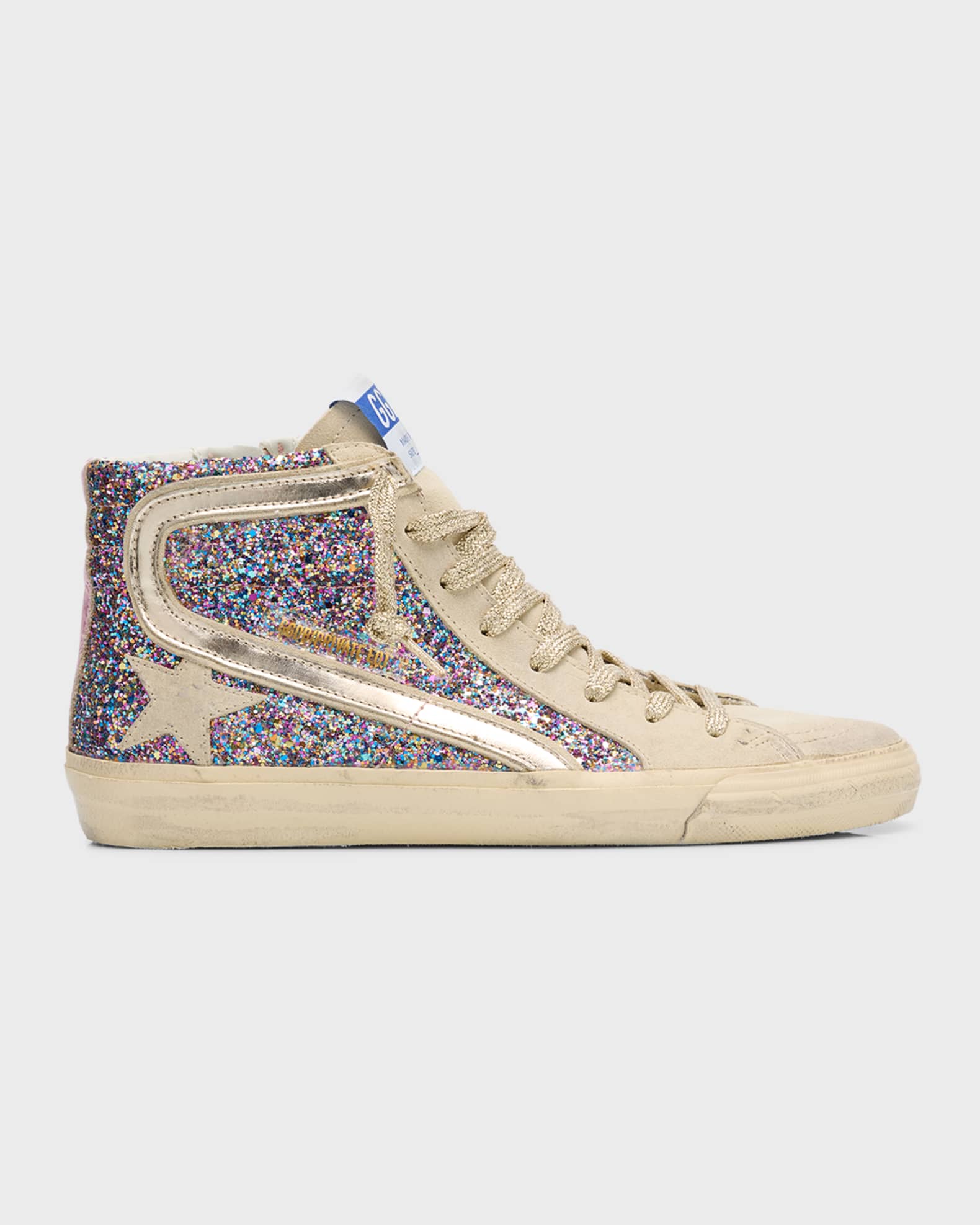 Golden Goose Slide Mid-Top Glitter Multicolor Sneakers | Neiman Marcus