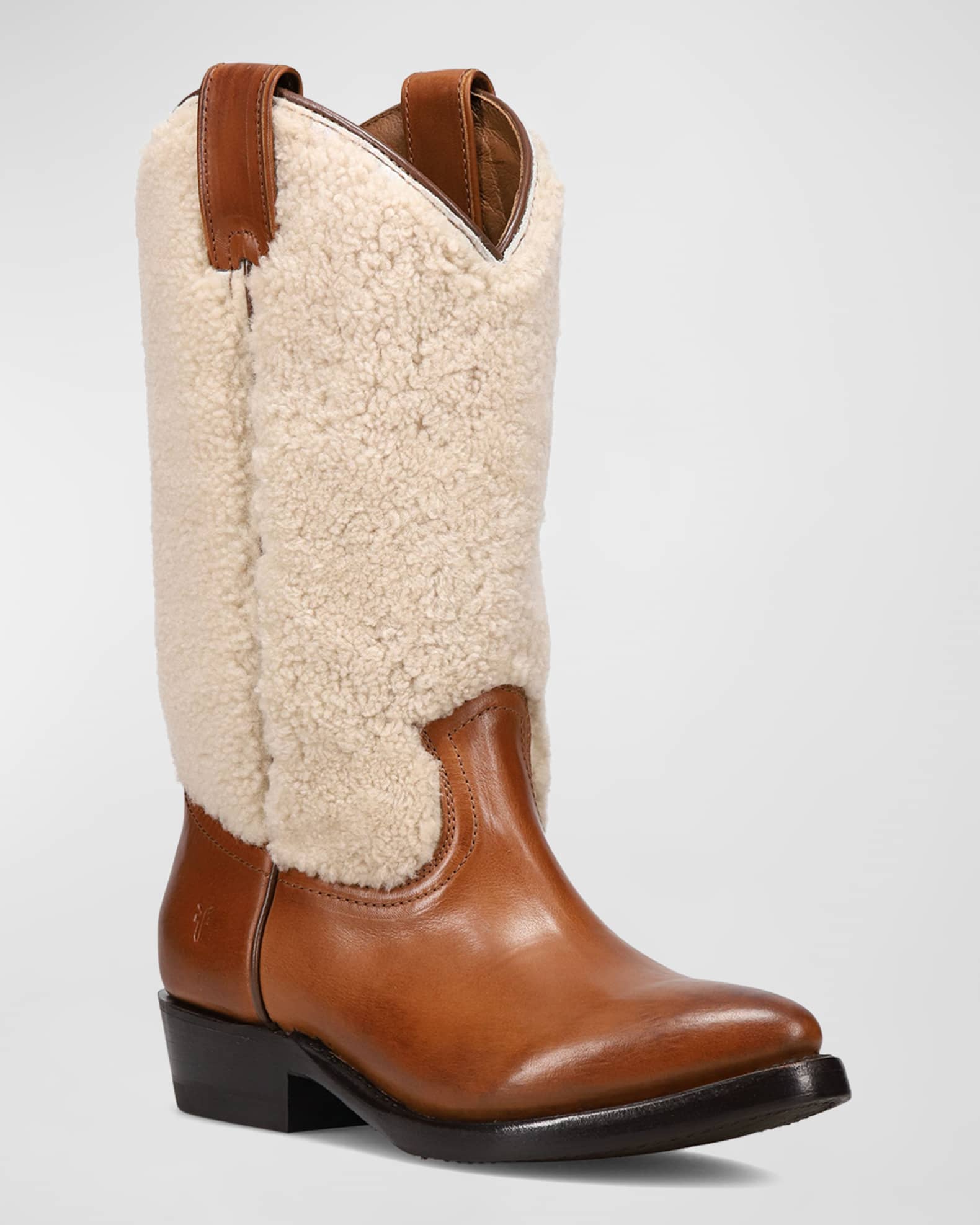 Frye Billy Leather Shearling Cowboy Boots | Neiman Marcus
