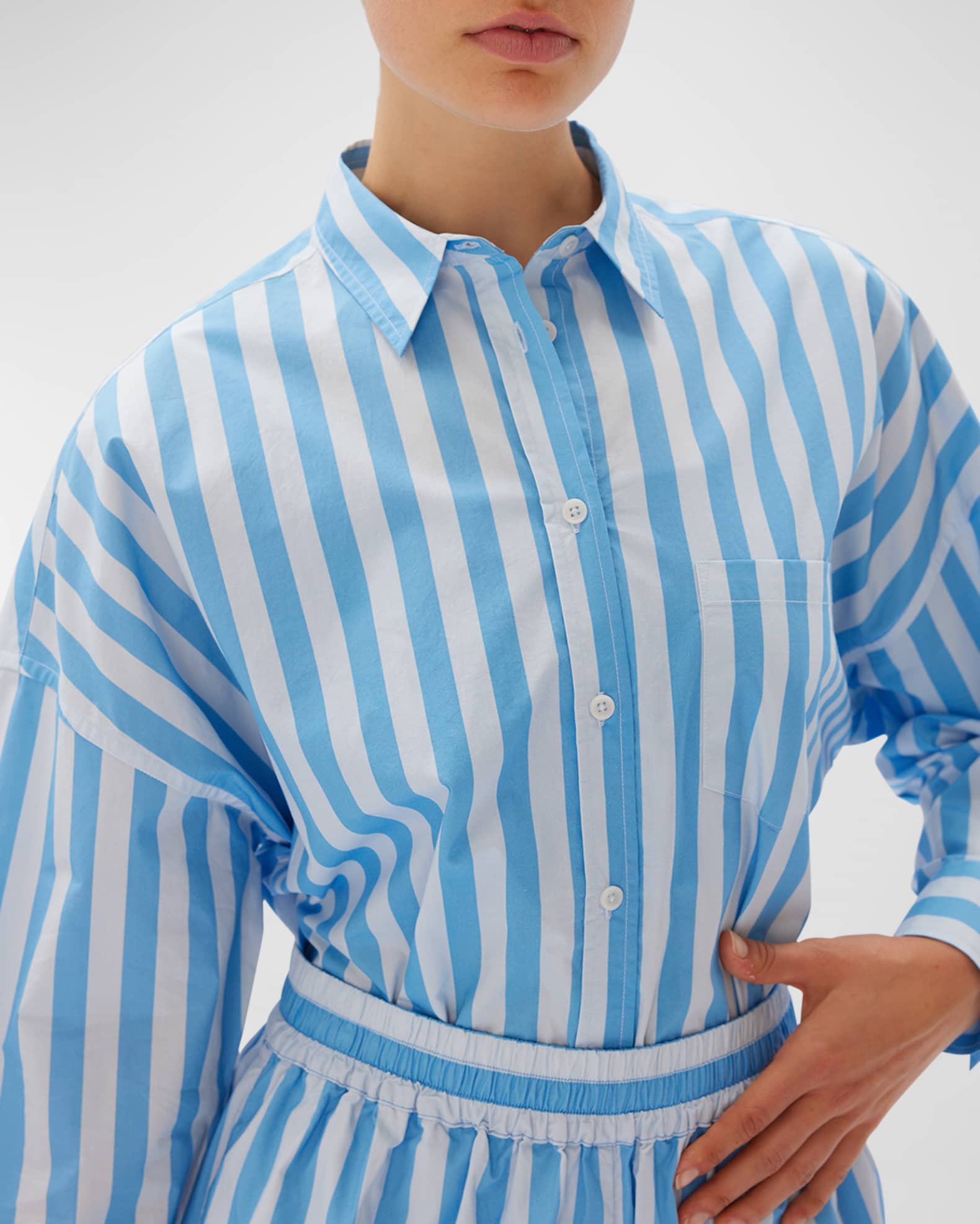 LMND Chiara Cotton Stripe Button-Front Shirt | Neiman Marcus
