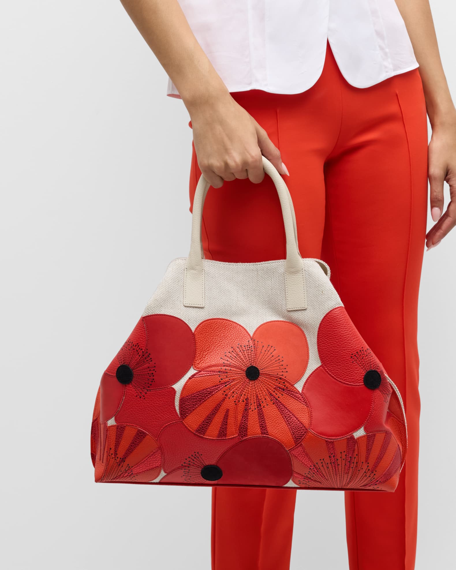 Akris Ai Medium Poppies Patchwork Printed Top-Handle Bag | Neiman Marcus