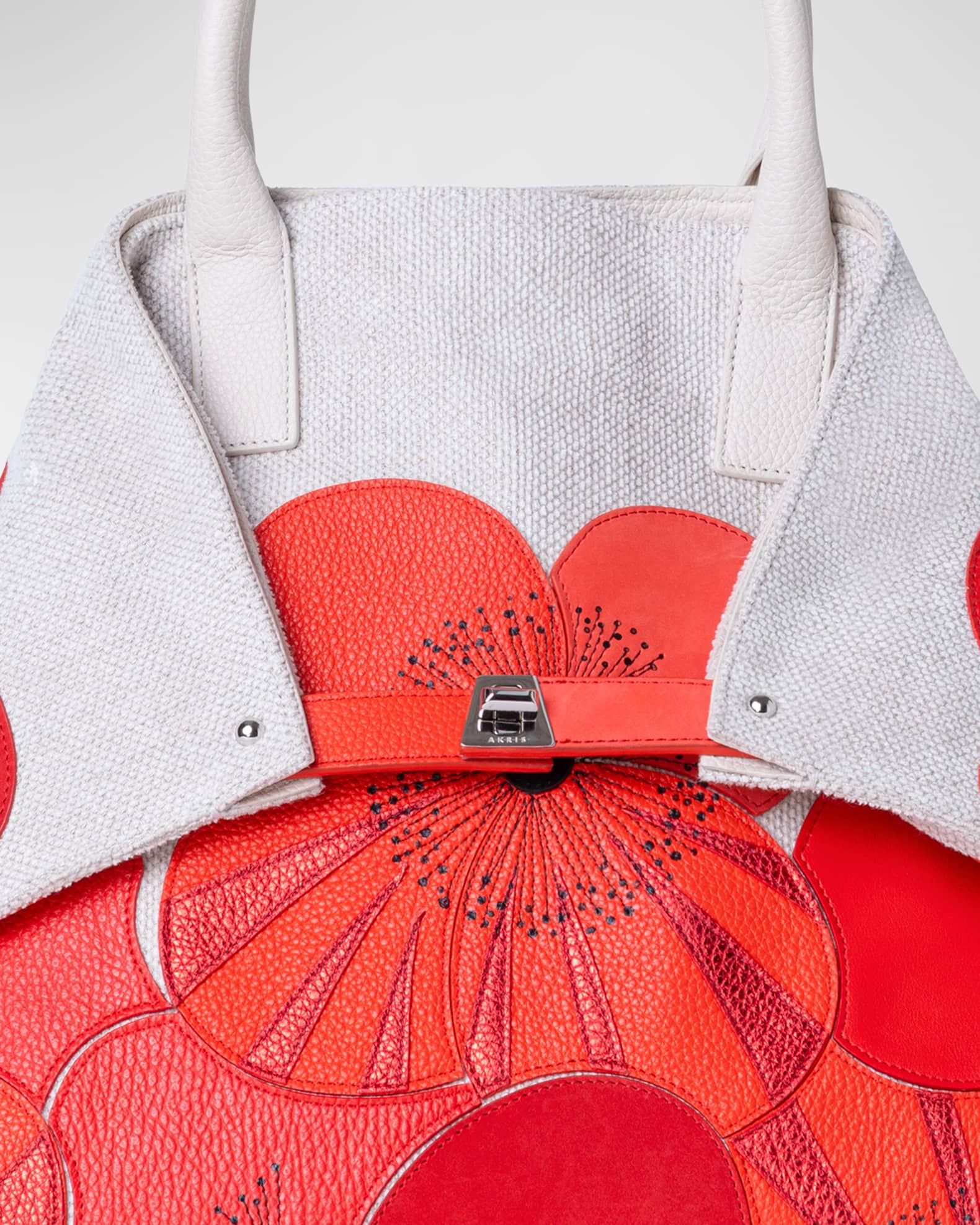 Akris Ai Medium Poppies Patchwork Printed Top-Handle Bag | Neiman Marcus