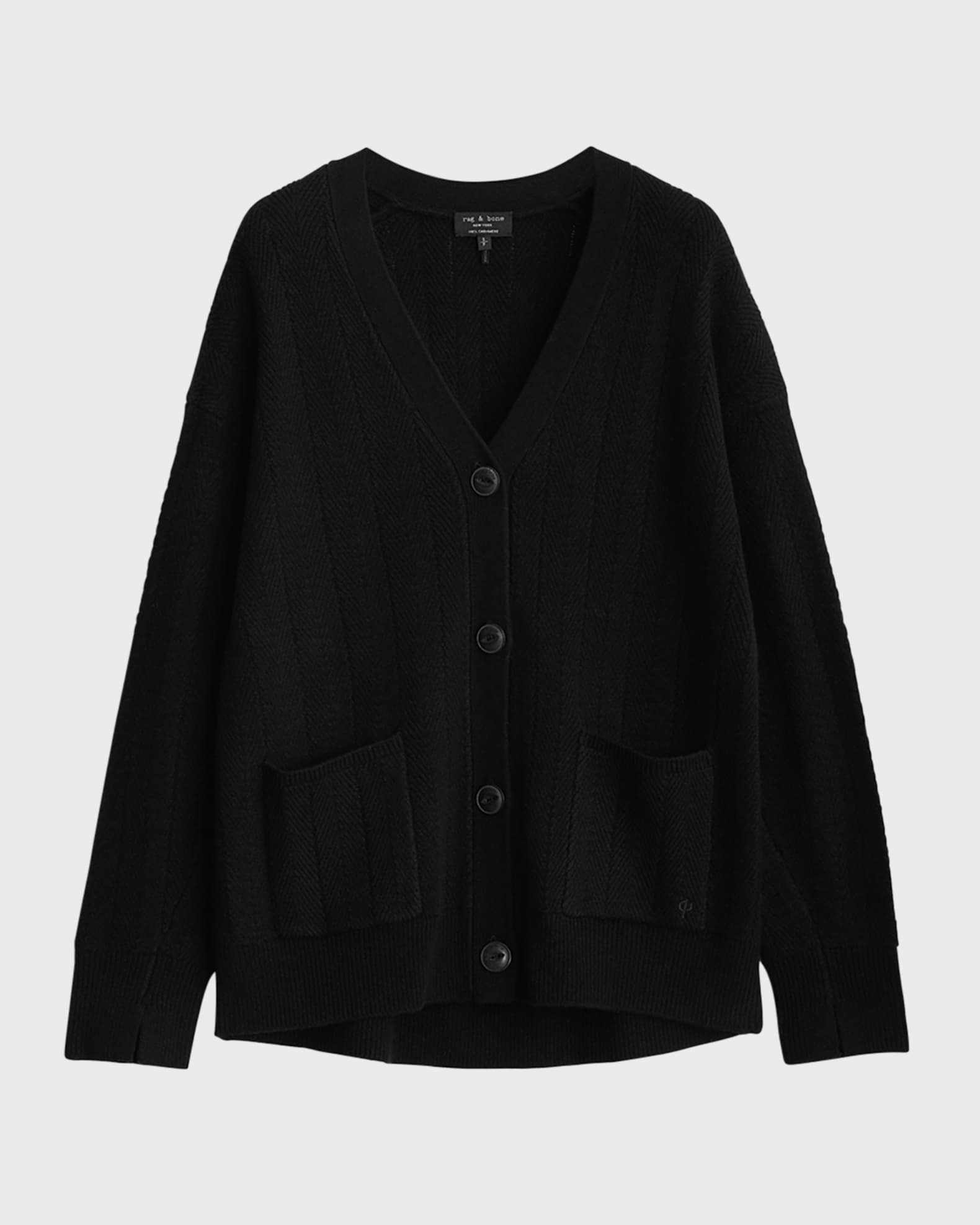 Rag & Bone Durham Relaxed Cashmere Herringbone Cardigan | Neiman Marcus