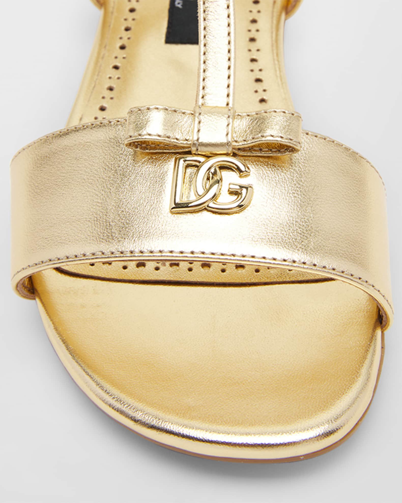 Dolce&Gabbana Girl's Strappy Metallic Flat Medallion Sandals, Kids ...
