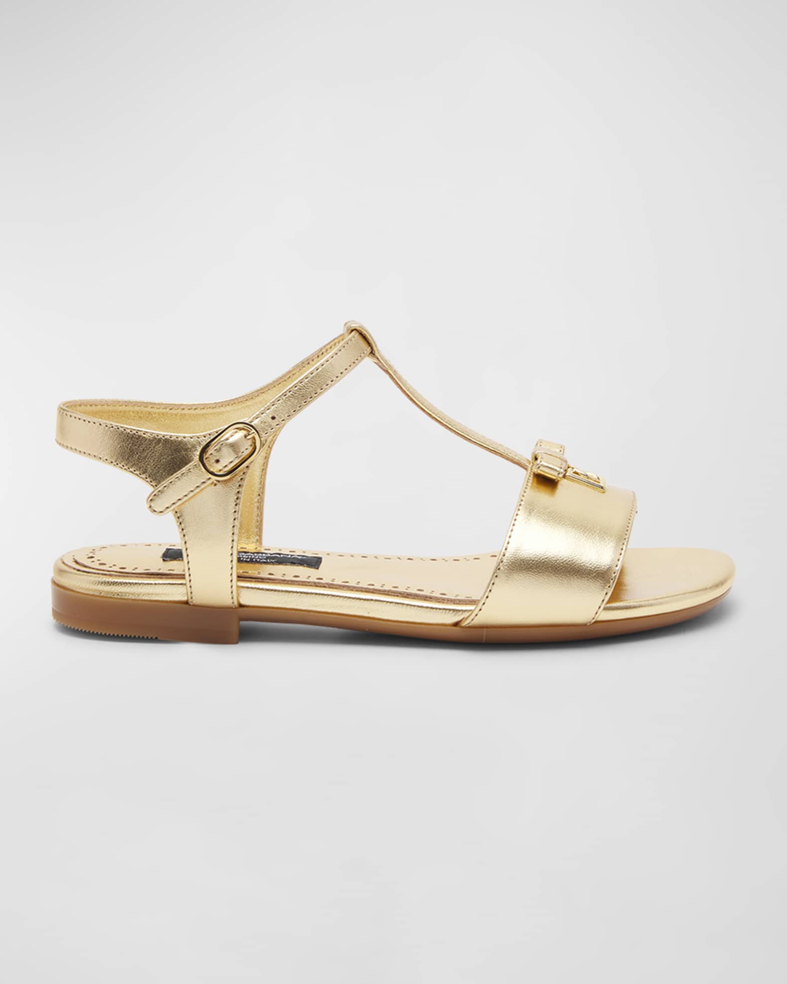 Dolce&Gabbana Girl's Strappy Metallic Flat Medallion Sandals, Kids ...