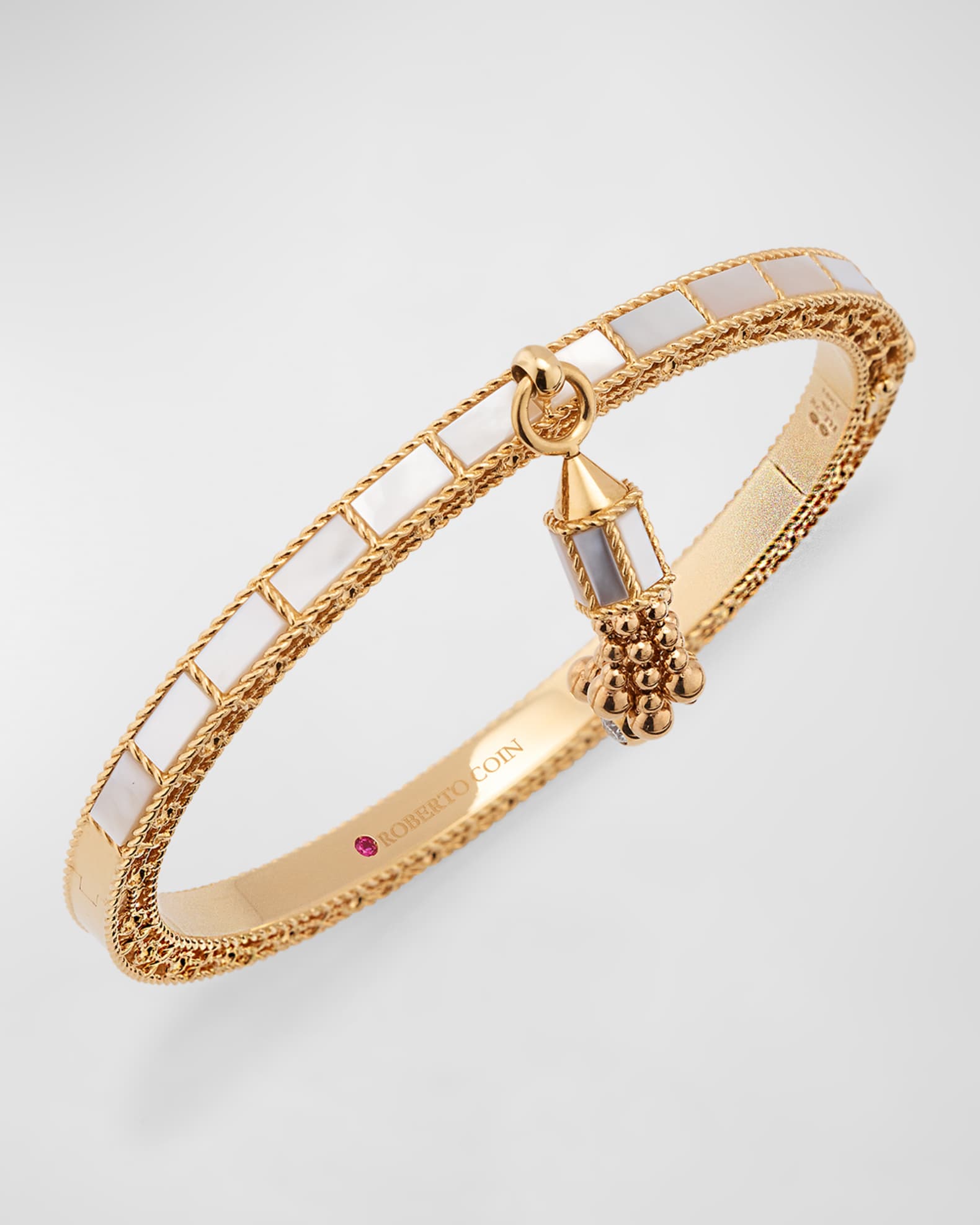 Roberto Coin 18K Rose Gold Mother of Pearl Art Deco Mosaic Bangle, 48x58mm | Neiman Marcus