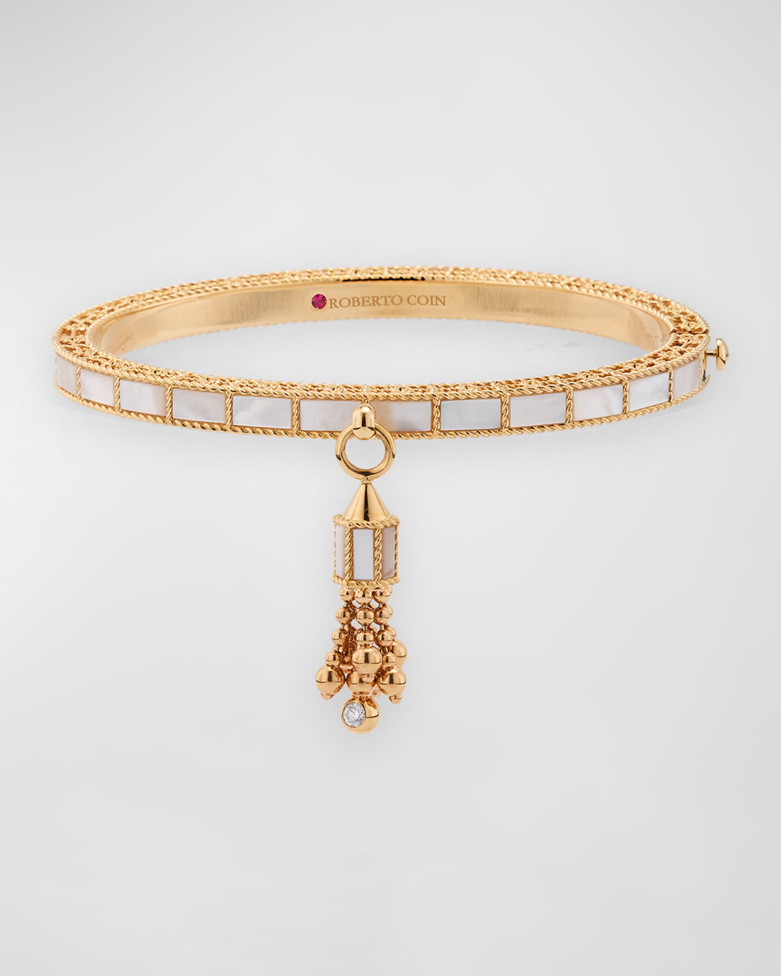 Roberto Coin 18K Rose Gold Mother of Pearl Art Deco Mosaic Bangle, 48x58mm | Neiman Marcus