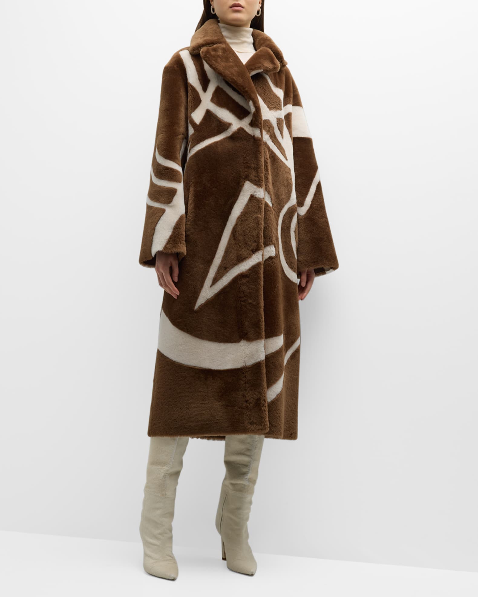 Gorski Abstract Intarsia Lamb Shearling Long Coat | Neiman Marcus
