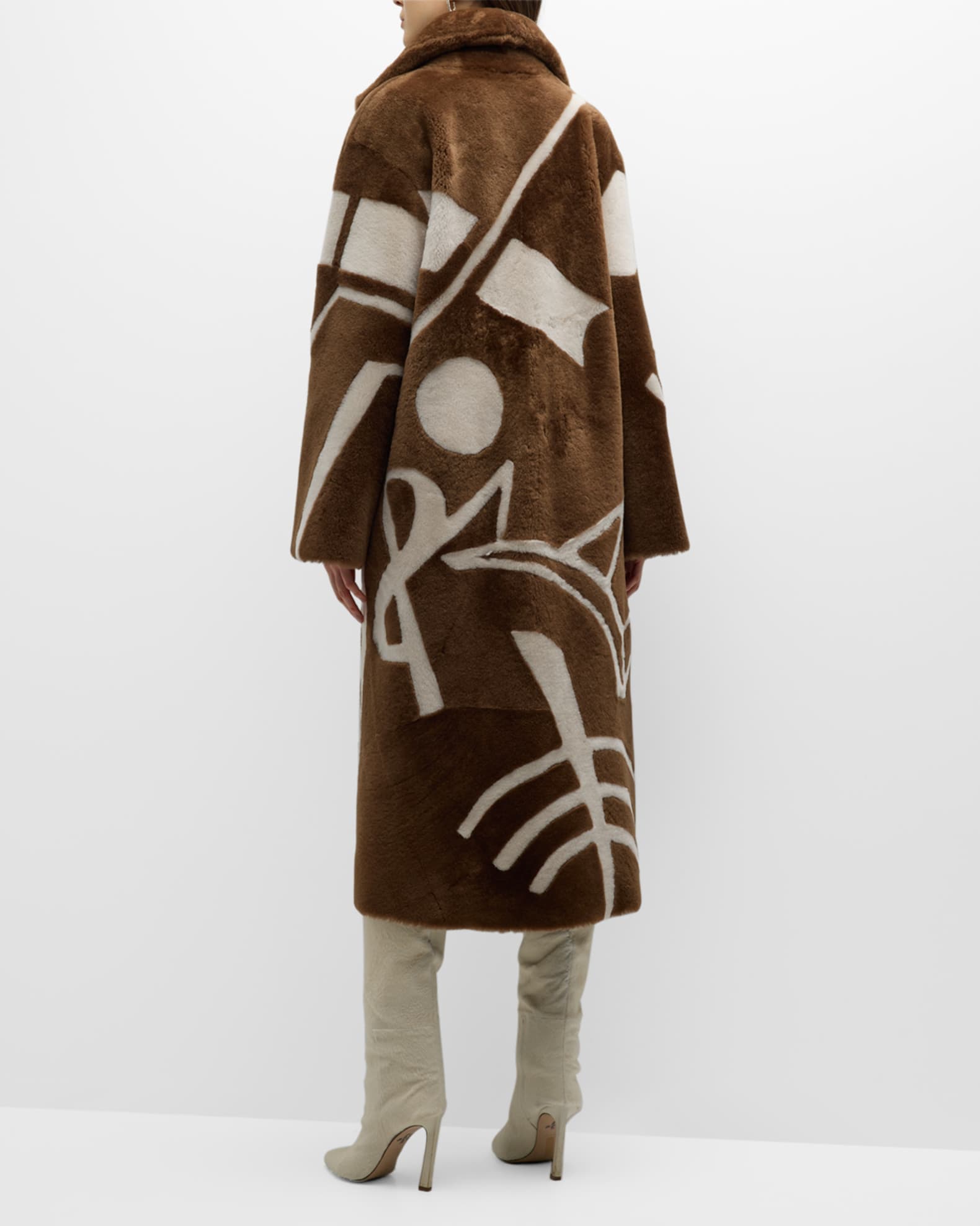 Gorski Abstract Intarsia Lamb Shearling Long Coat | Neiman Marcus