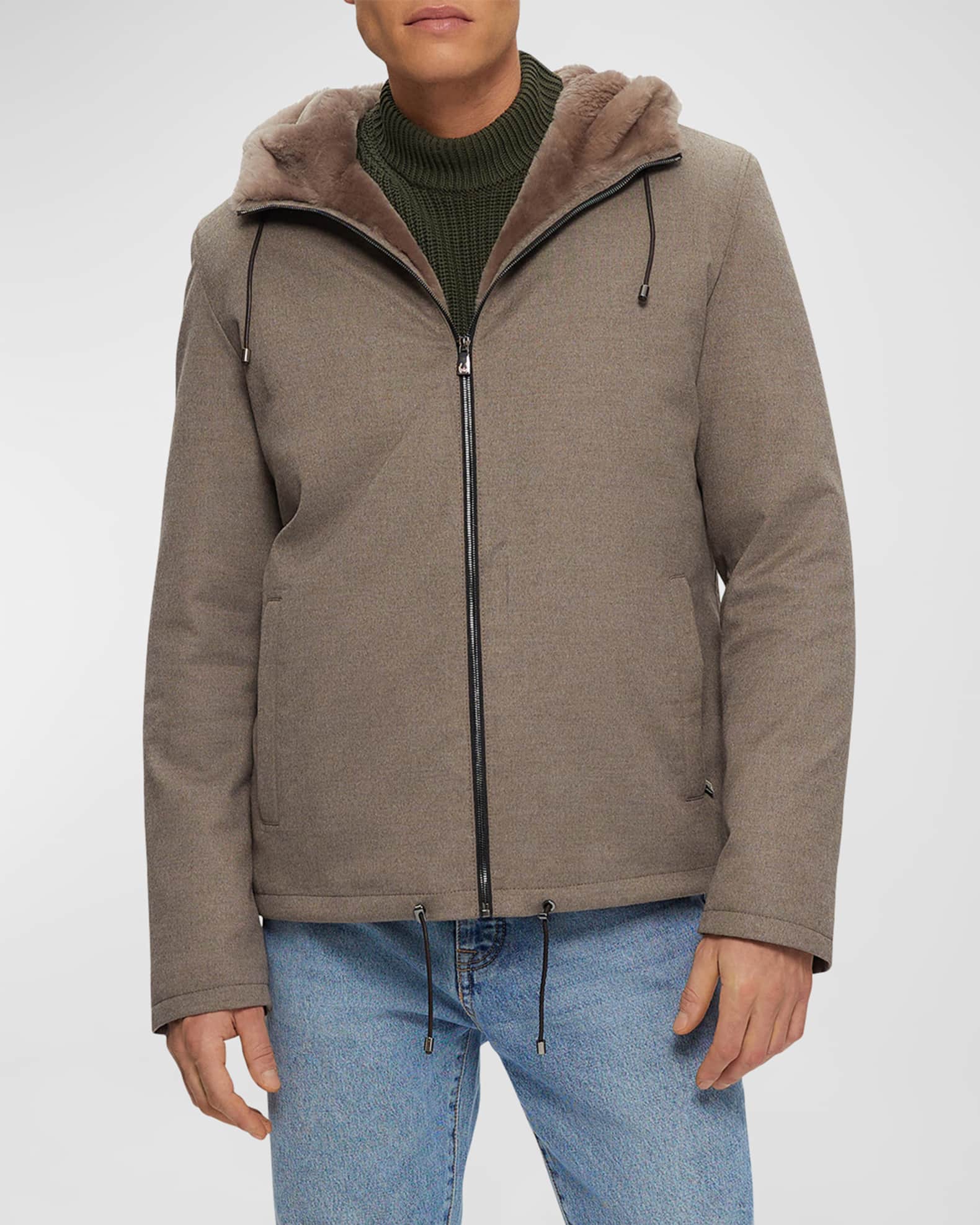 Gorski Men's Lamb Shearling Lined Hooded Parka Jacket | Neiman Marcus