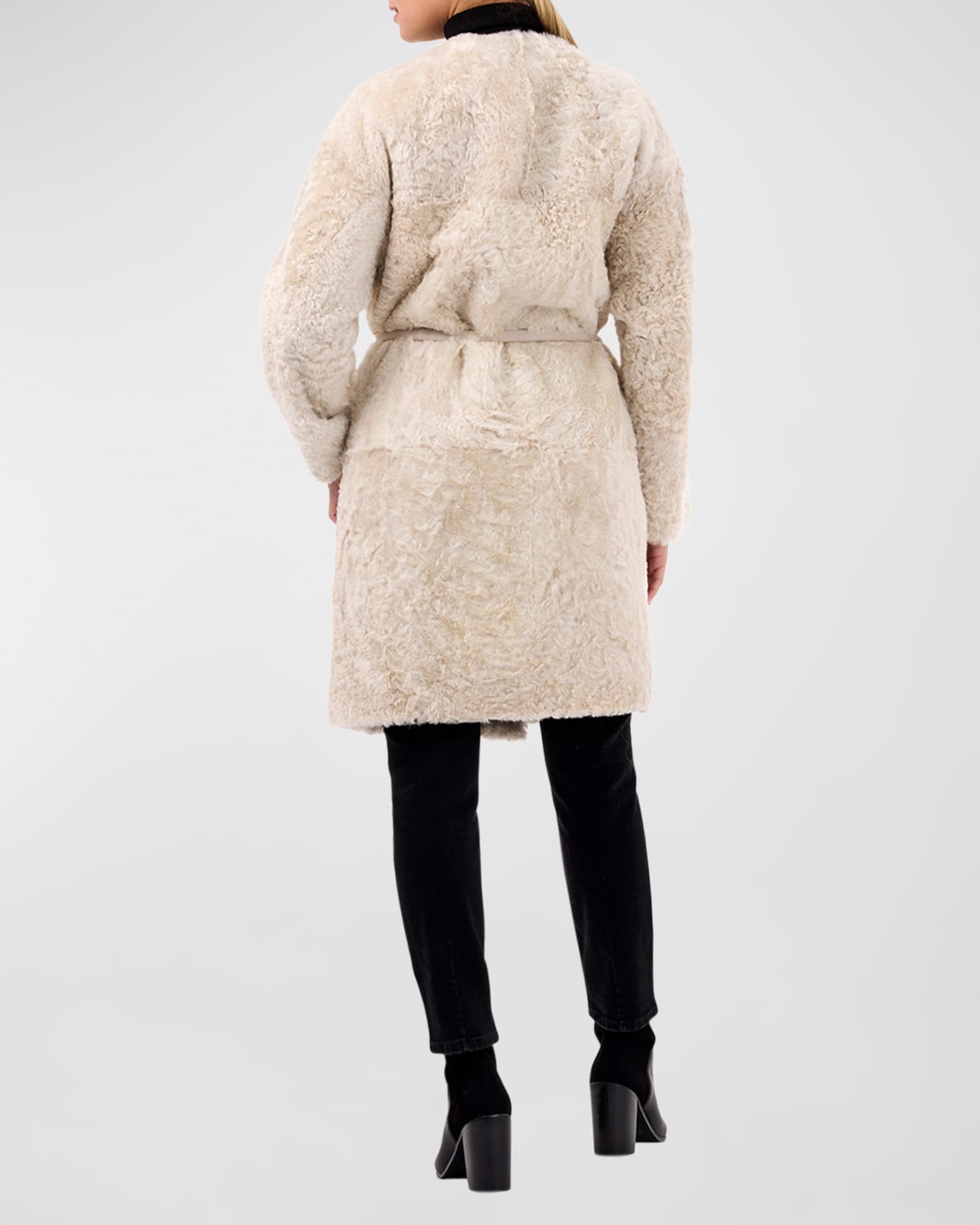 Gorski Reversible Collarless Lamb Shearling Belted Coat | Neiman Marcus