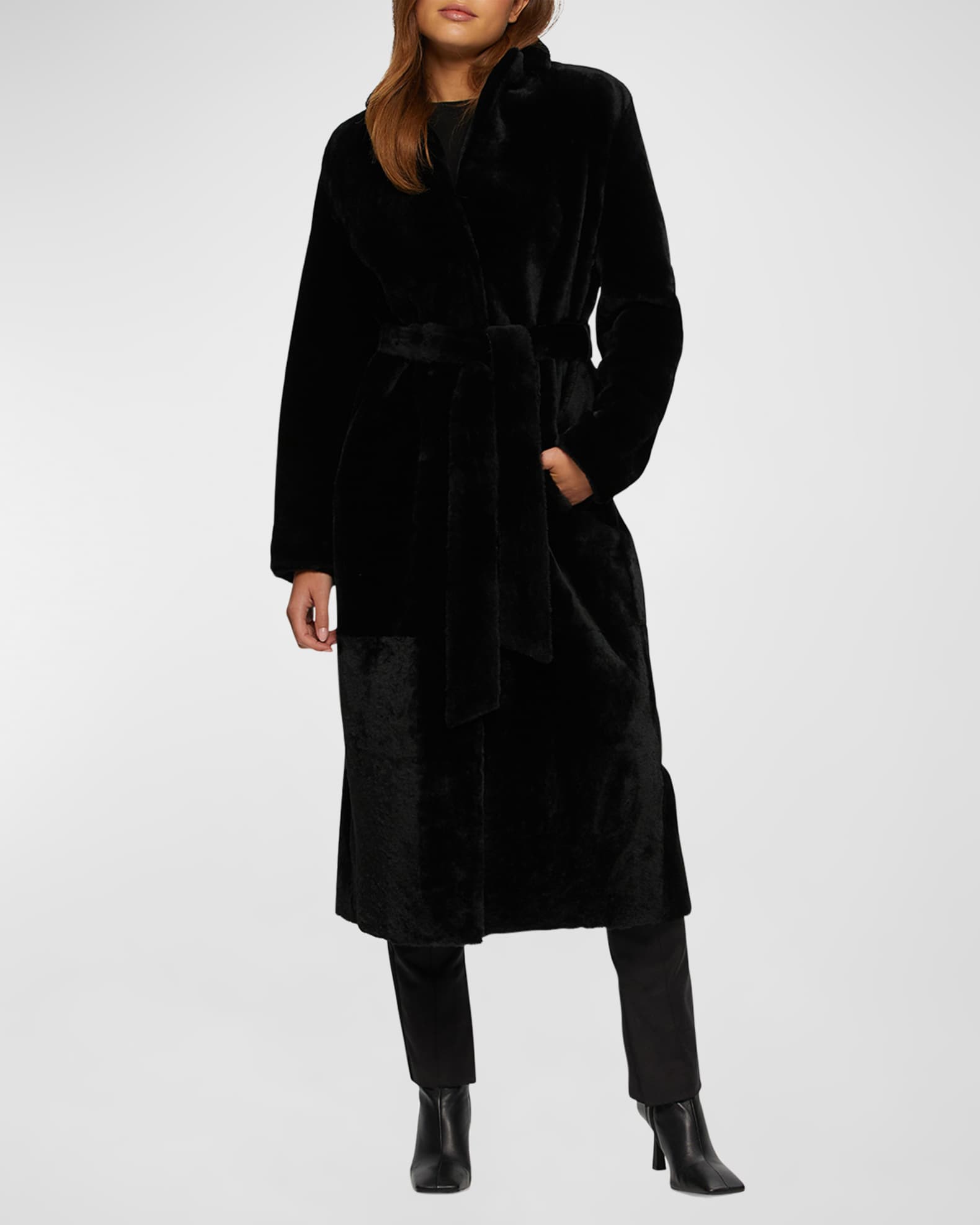Gorski Belted Shearling Lamb Long Coat | Neiman Marcus