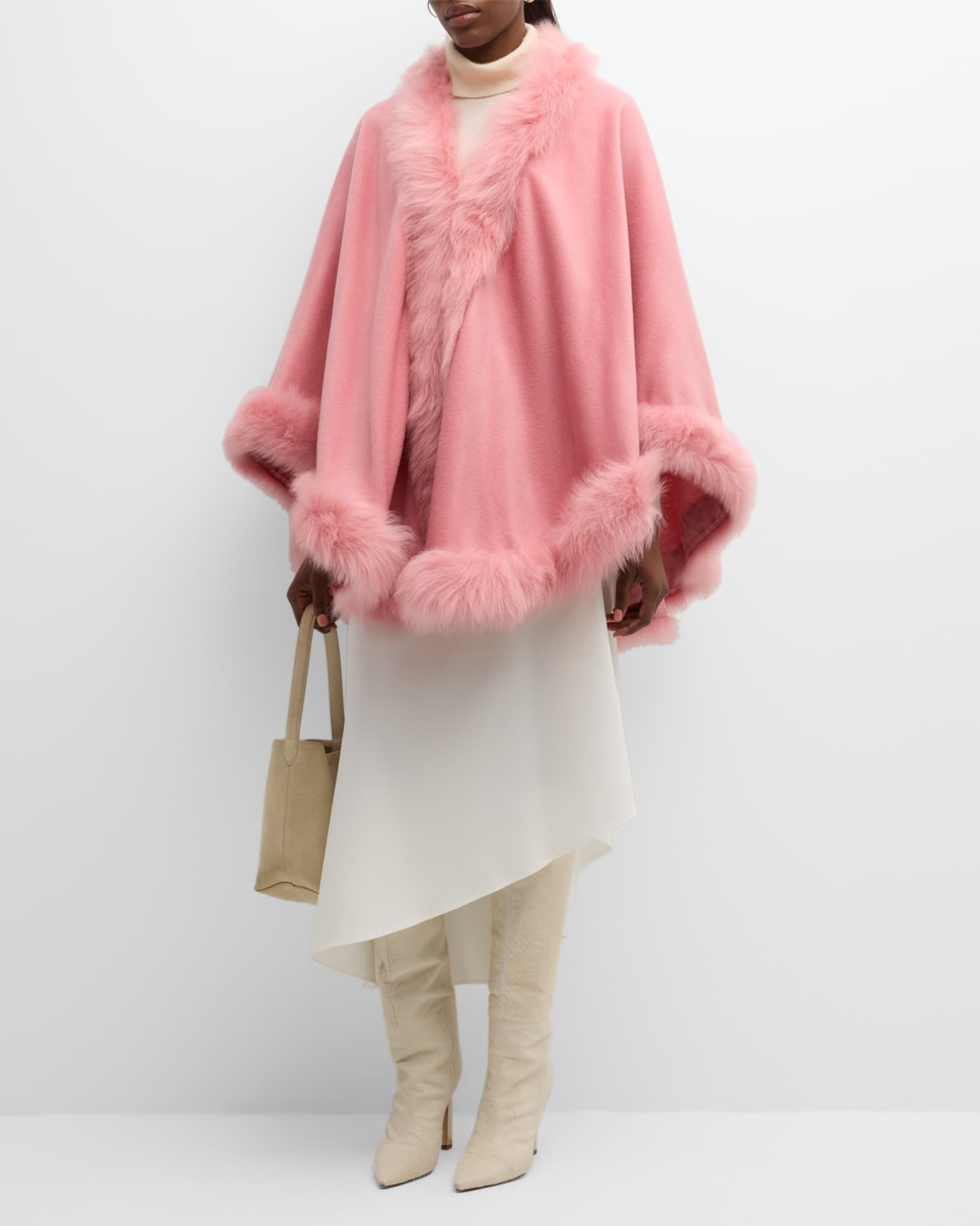 Gorski Cashmere Cape With Toscana Shearling Lamb Trim | Neiman Marcus