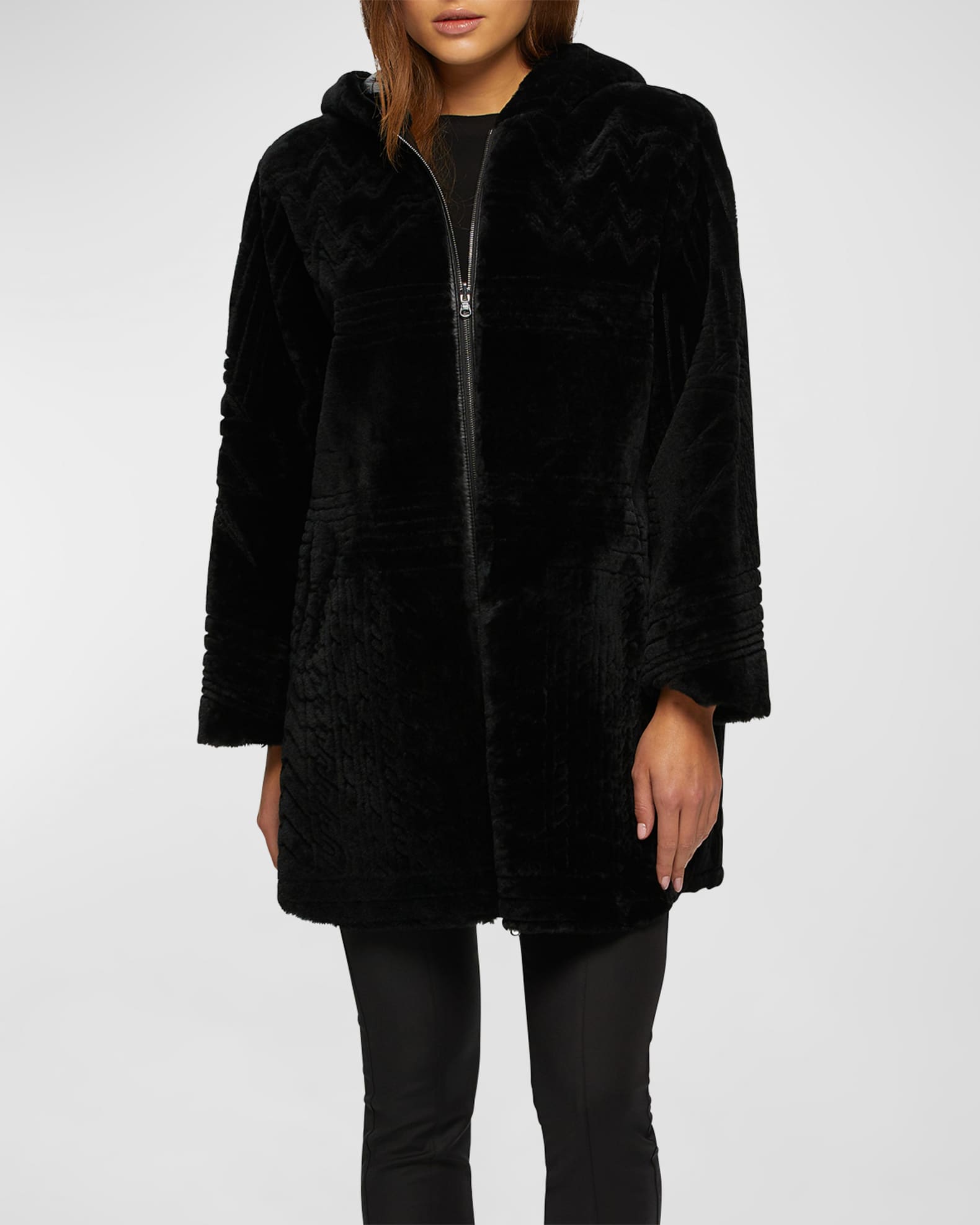 Gorski Reversible Shearling Lamb Parka Jacket With Grooved Pattern ...