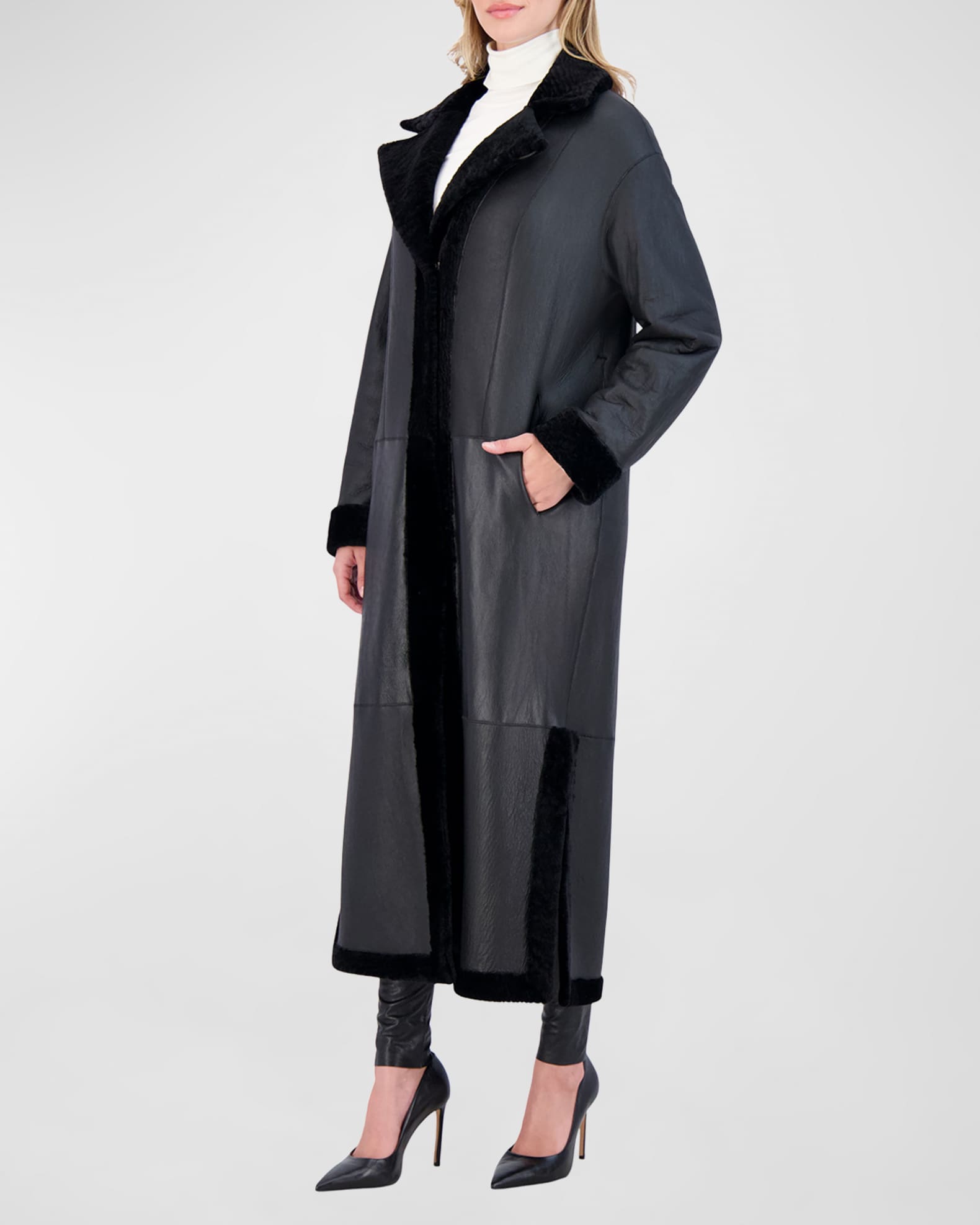Gorski Reversible Shearling Lamb Belted Long Coat With Side Slits ...