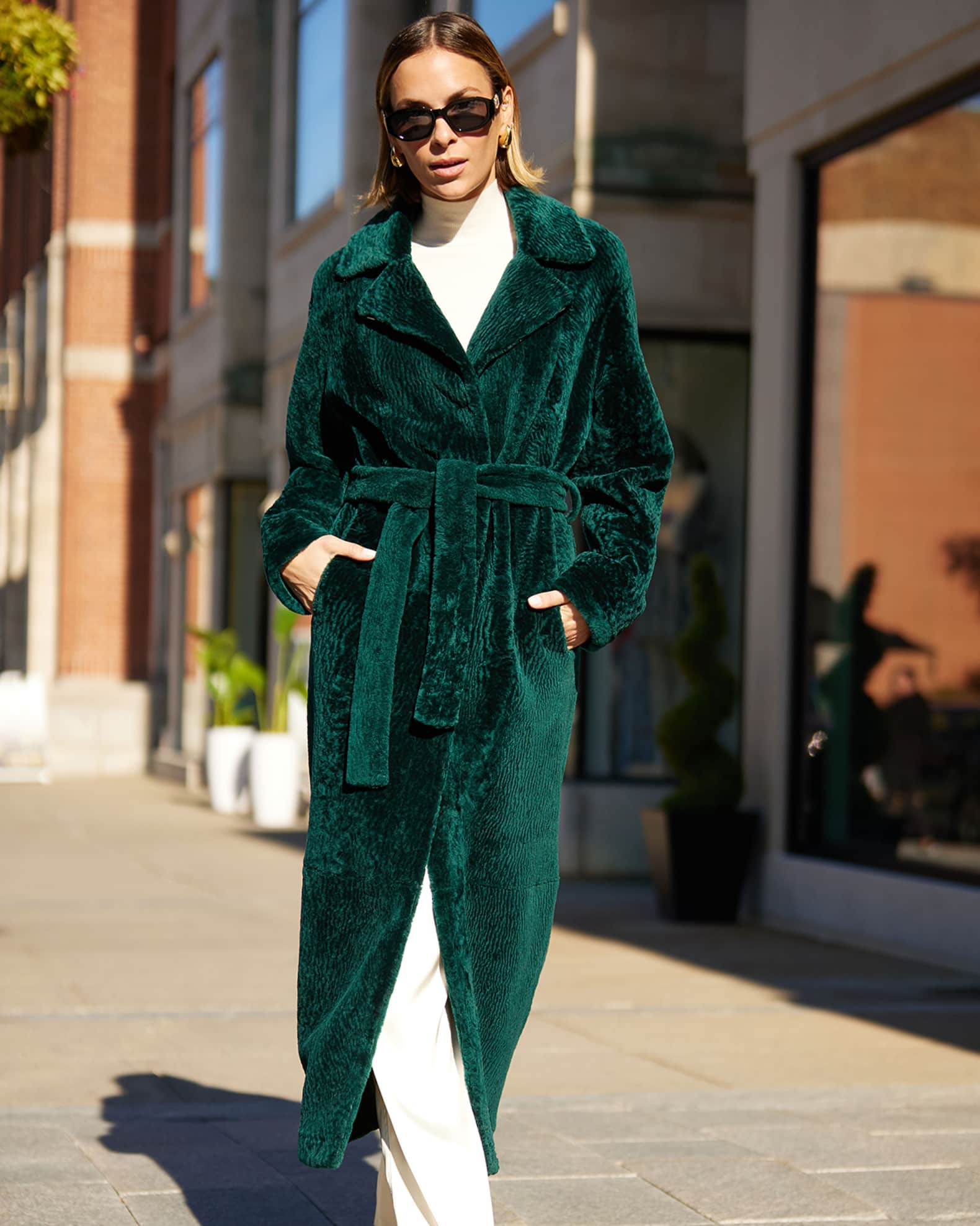 Gorski Reversible Shearling Lamb Belted Long Coat With Side Slits ...