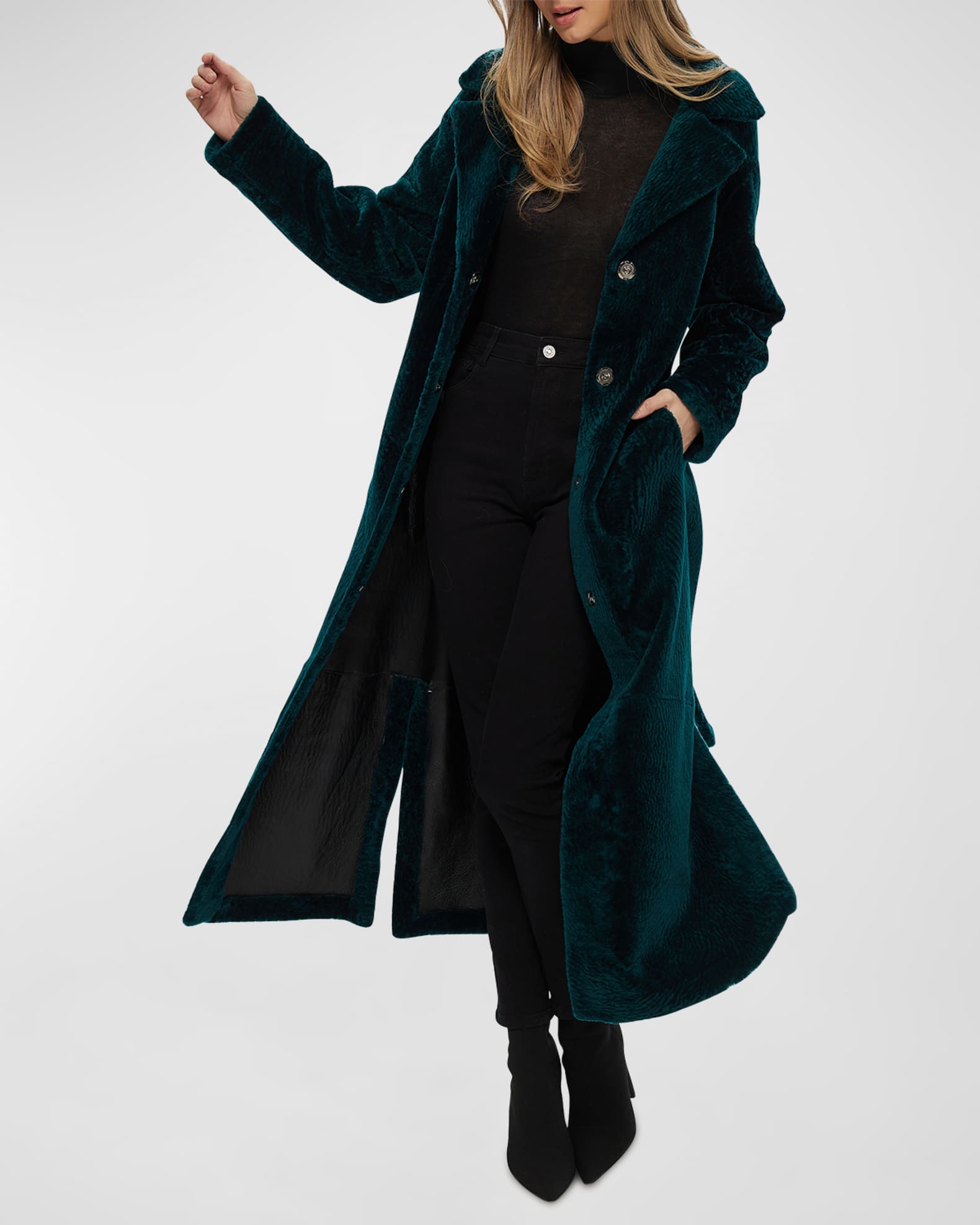 Gorski Reversible Shearling Lamb Belted Long Coat With Side Slits ...