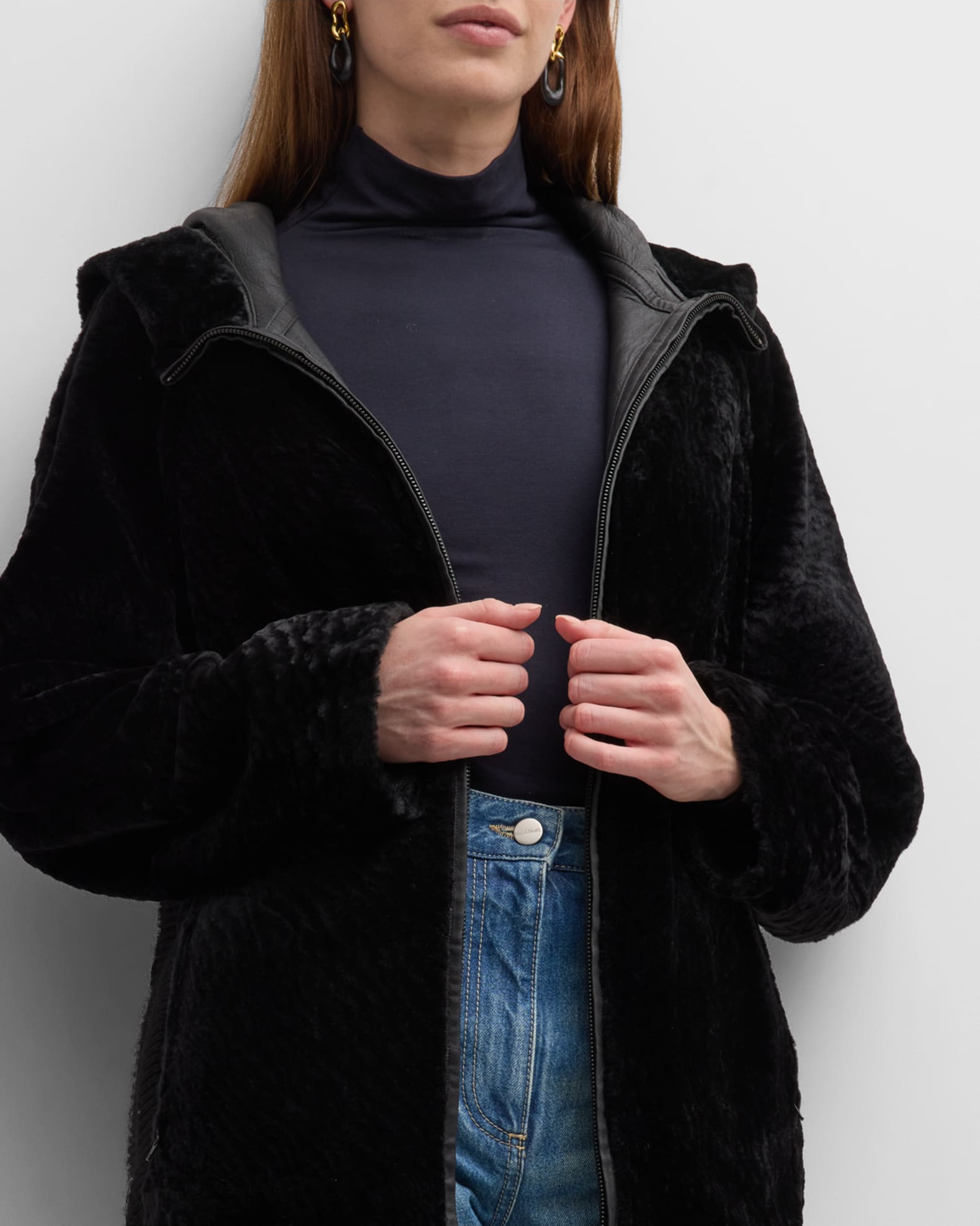 Gorski Reversible Shearling Lamb Zip Parka Jacket With Side Slits ...