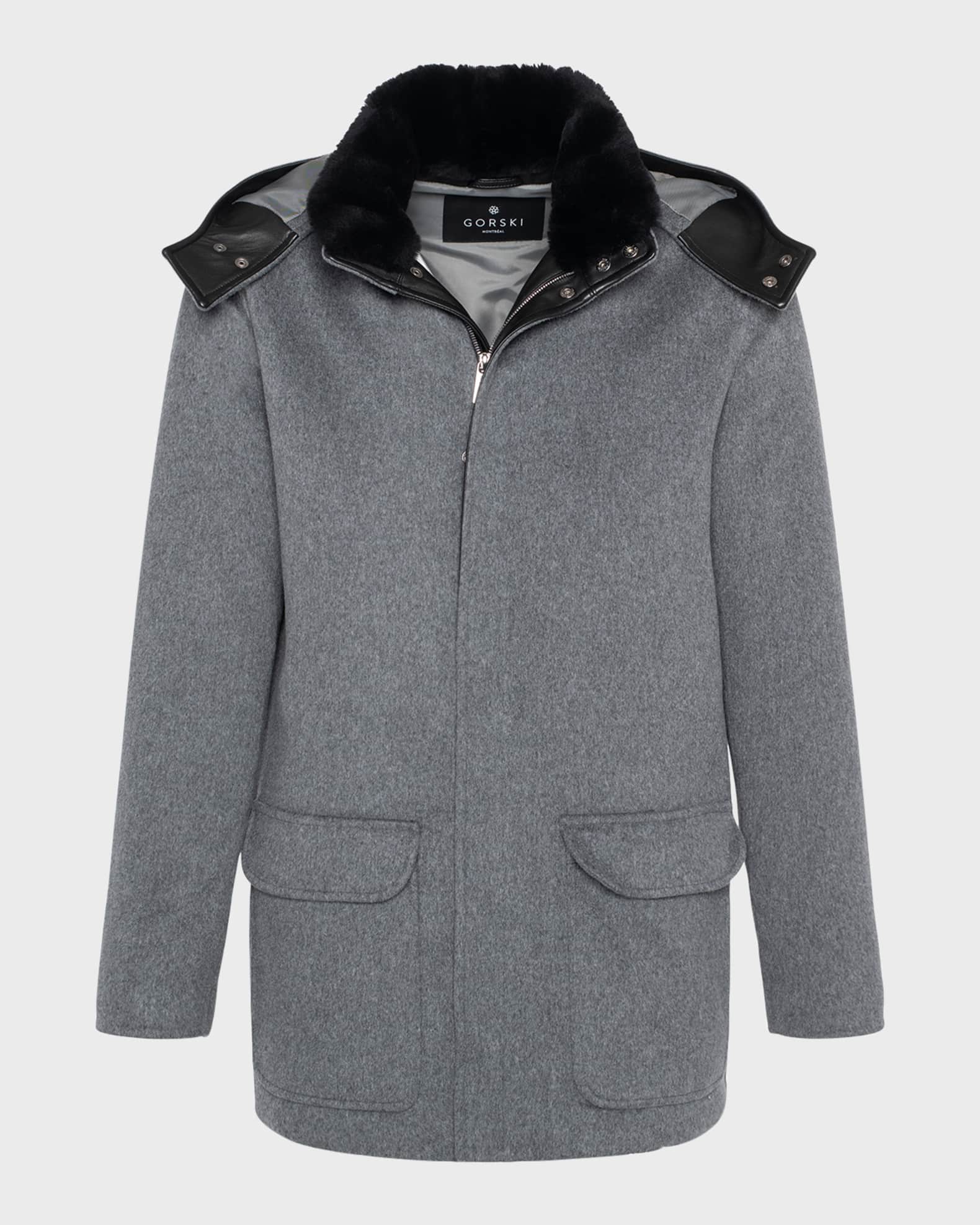 Gorski Men's Lamb Shearling-Collar Brushed Wool Parka Jacket With ...