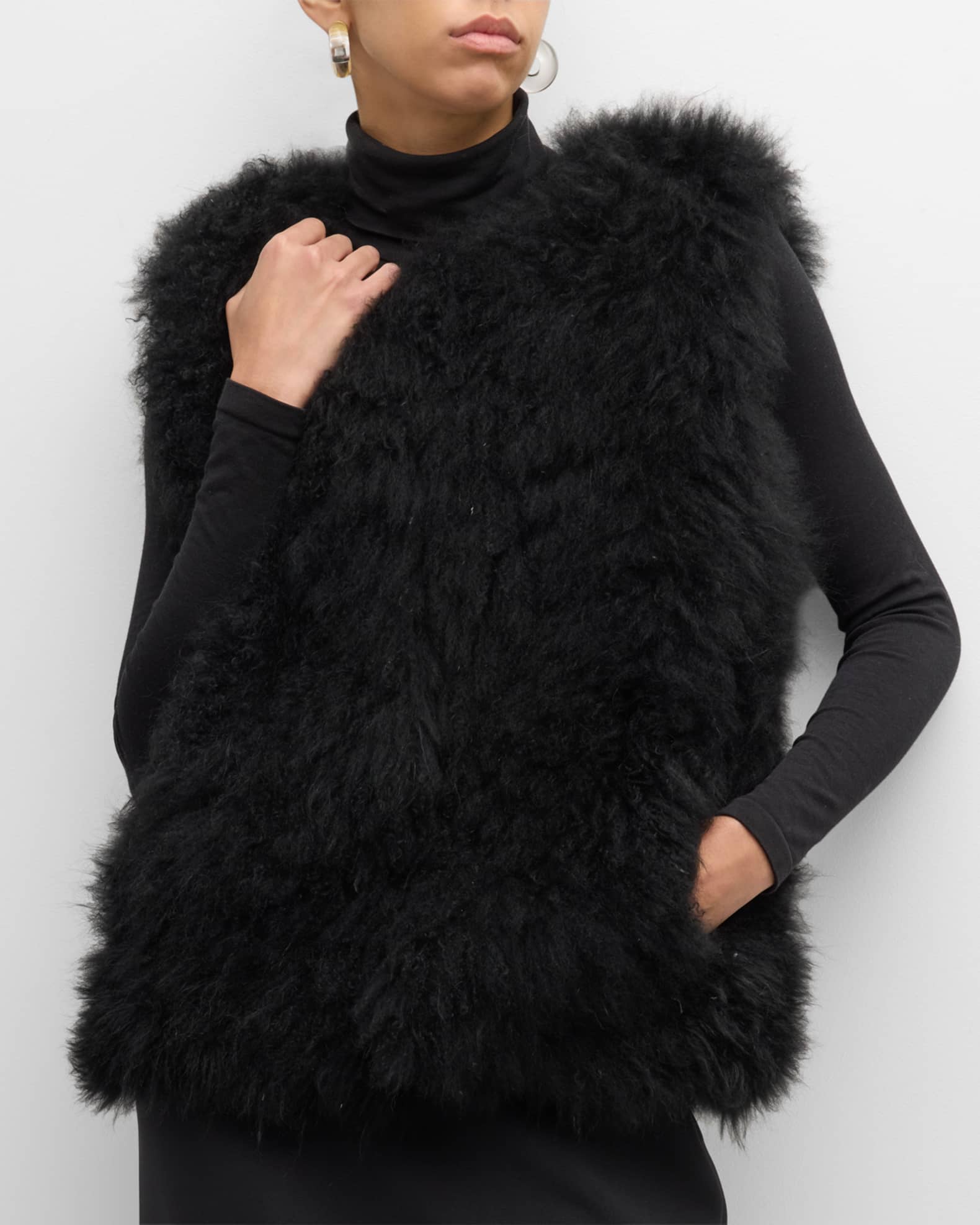 Gorski Cashmere Goat Fur Collarless Vest | Neiman Marcus