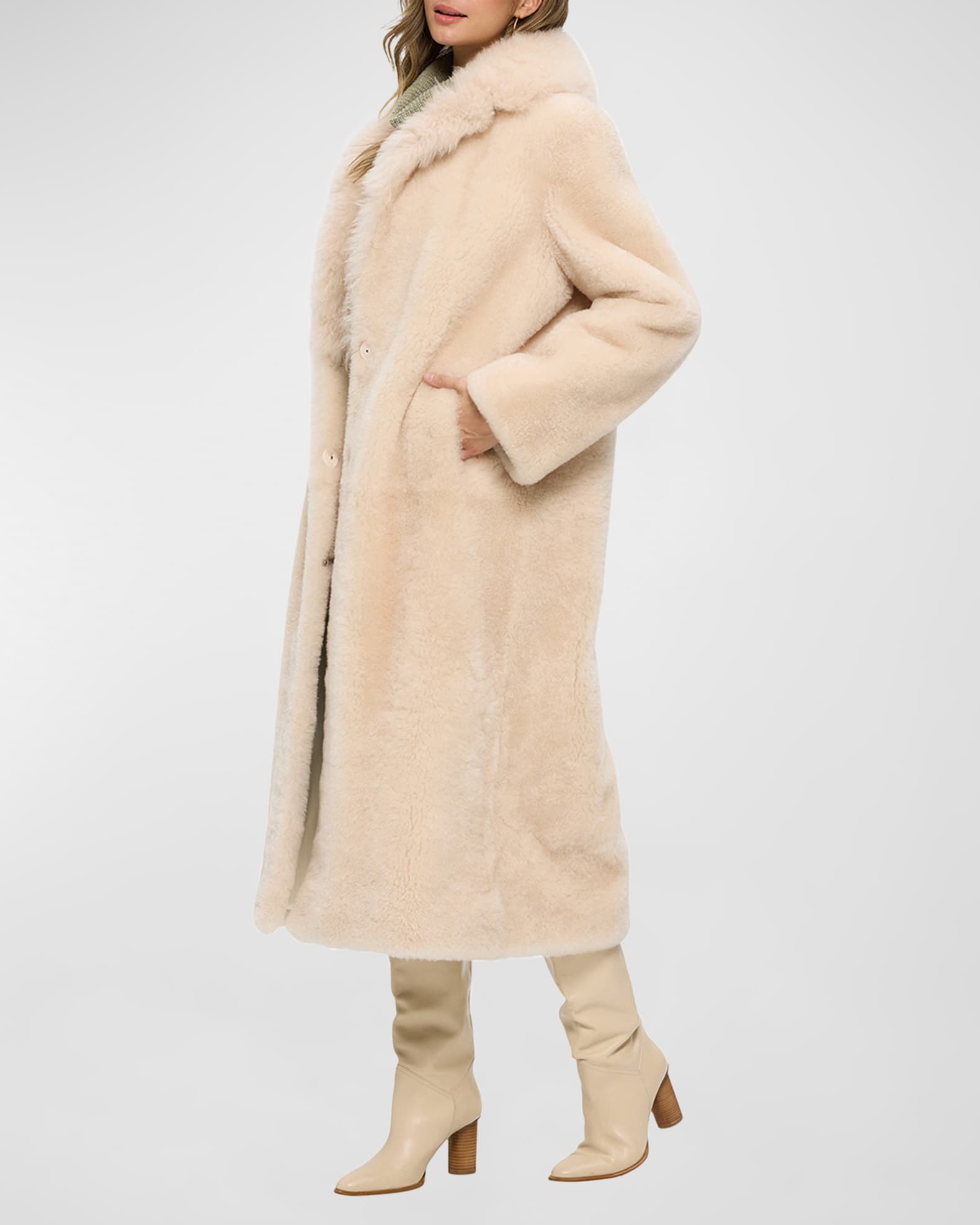 Gorski Sheared Cashmere Goat Fur Long Coat With Long-Hair Cashmere Goat ...