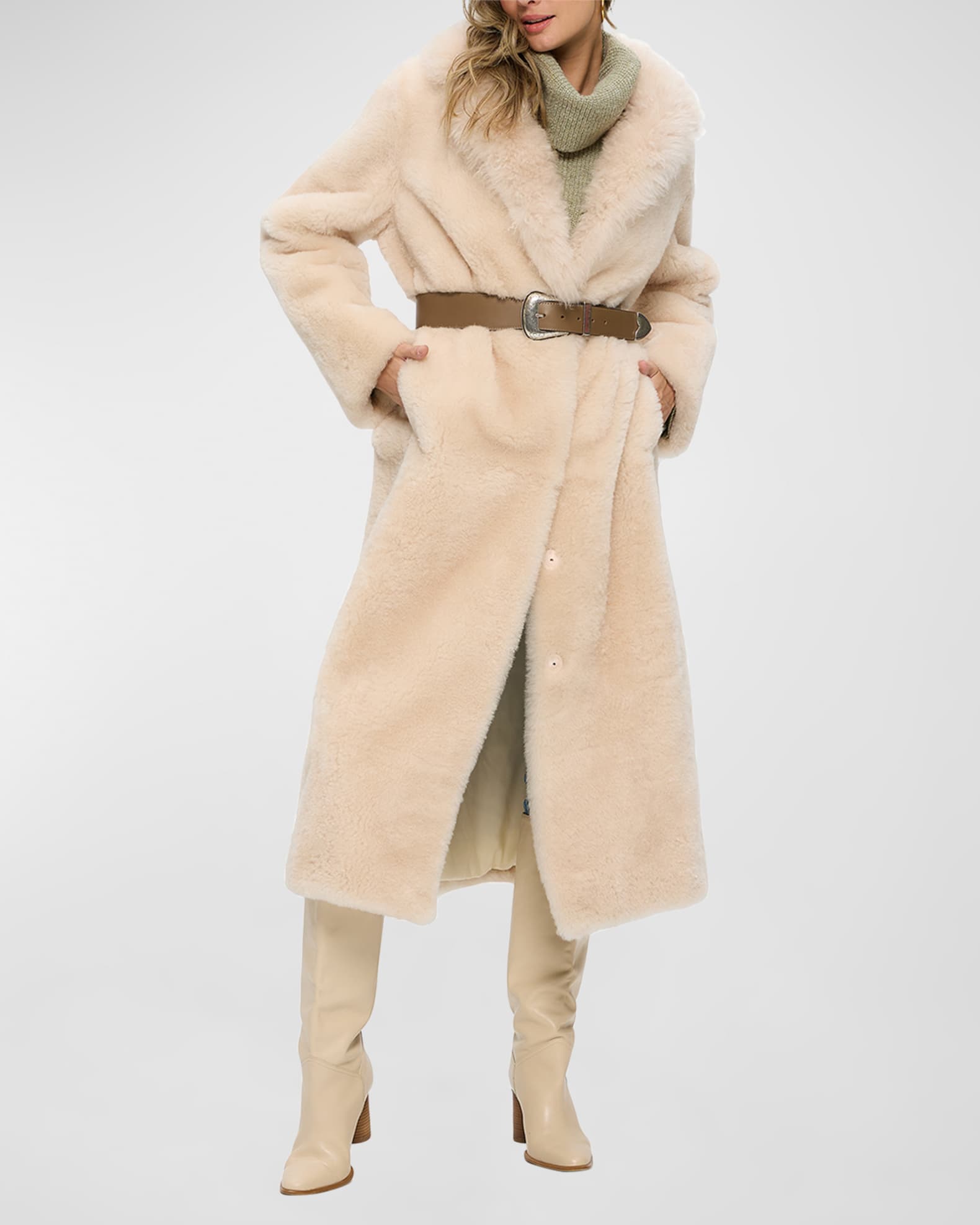 Gorski Sheared Cashmere Goat Fur Long Coat With Long-Hair Cashmere Goat ...