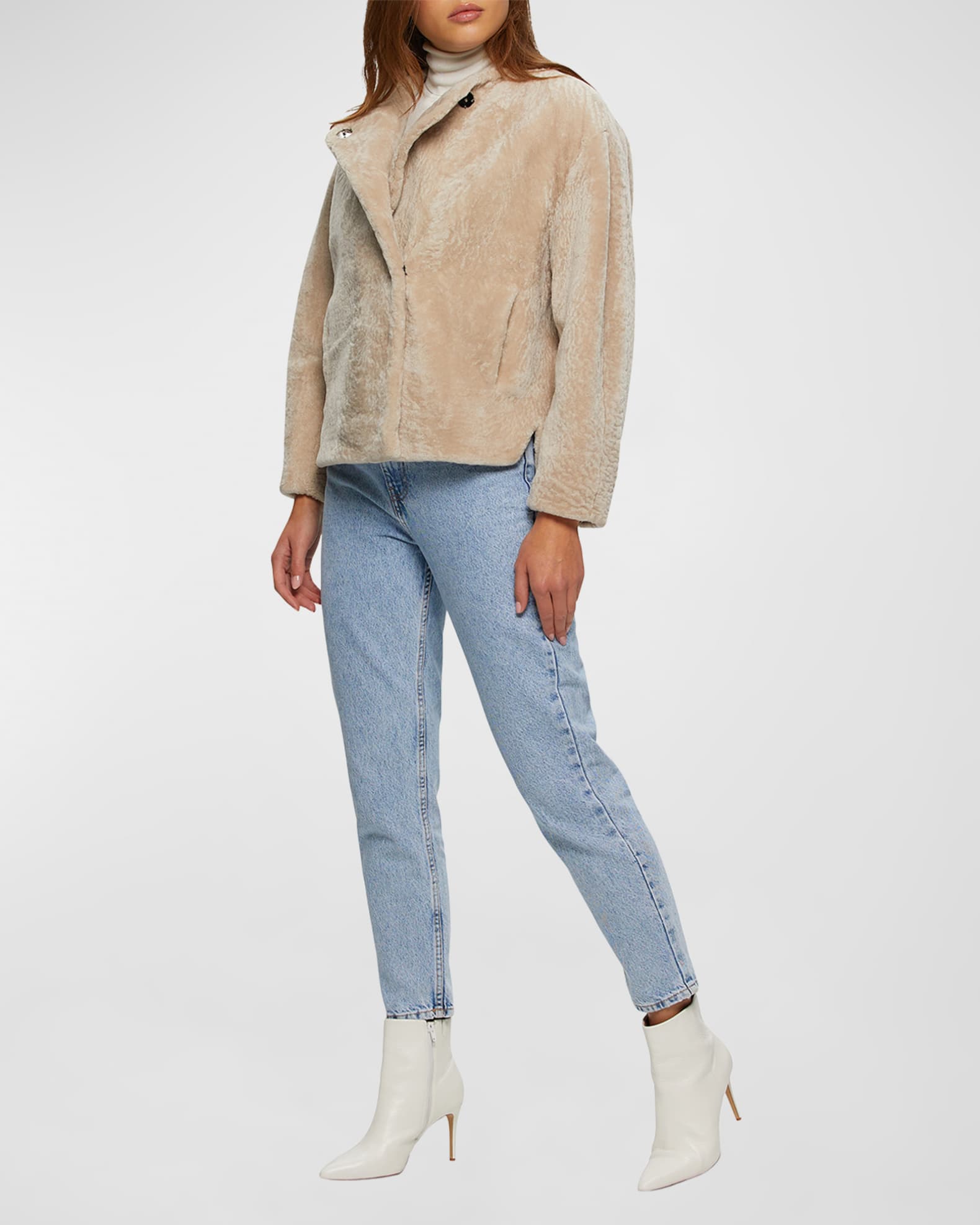 Gorski Shearling Lamb Collarless Jacket | Neiman Marcus