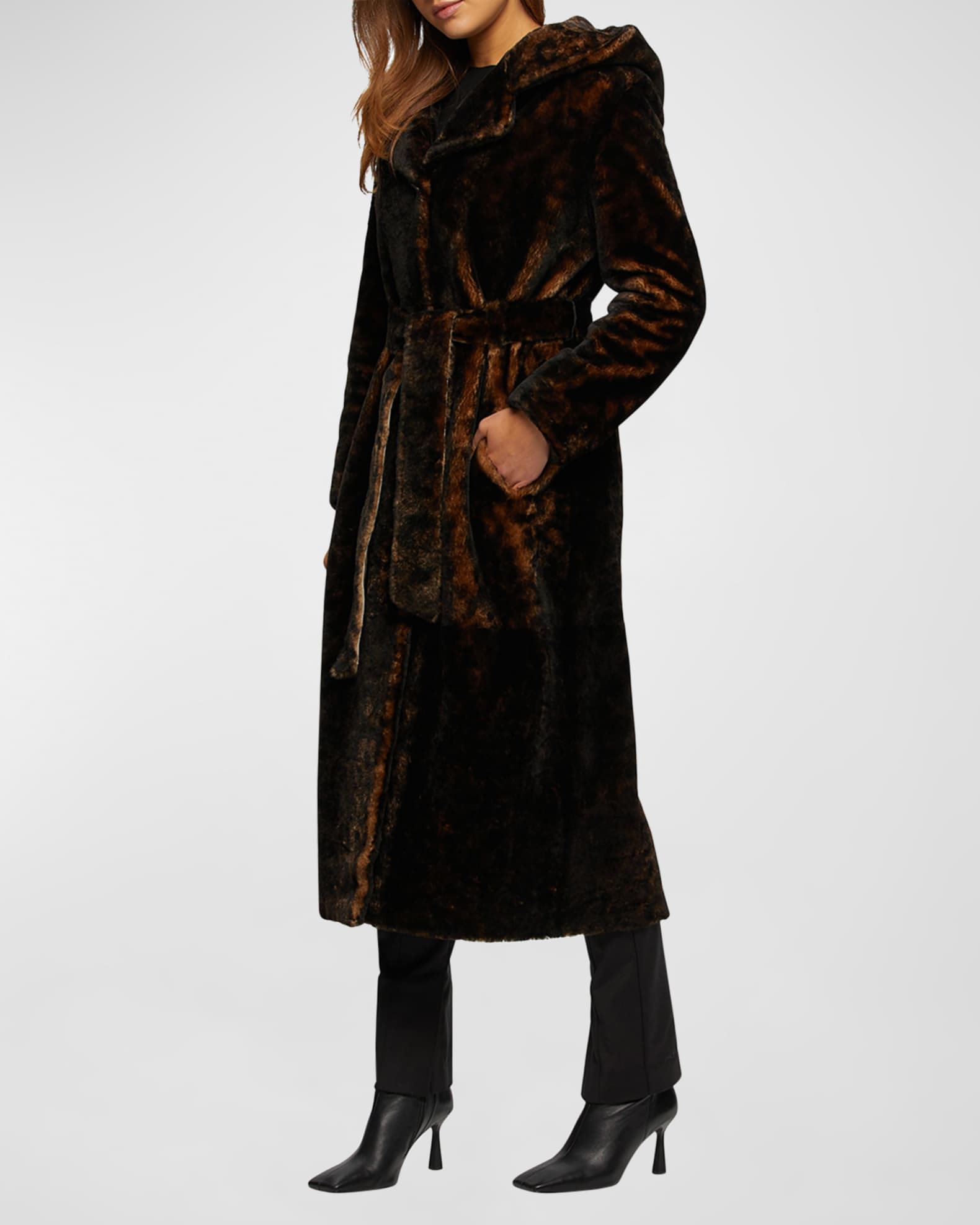 Gorski Belted Leopard-Print Lamb Shearling Hooded Long Coat | Neiman Marcus