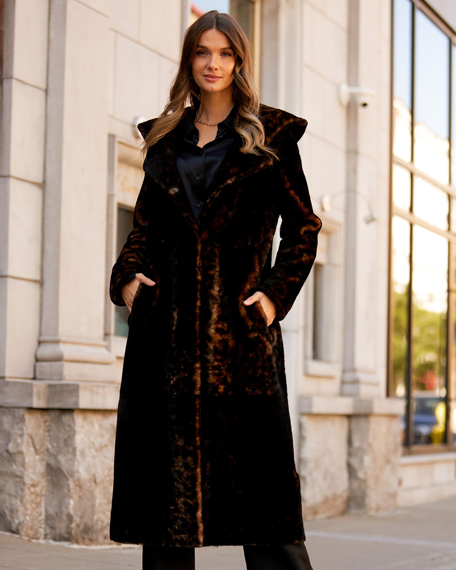 Gorski Belted Leopard-Print Lamb Shearling Hooded Long Coat | Neiman Marcus