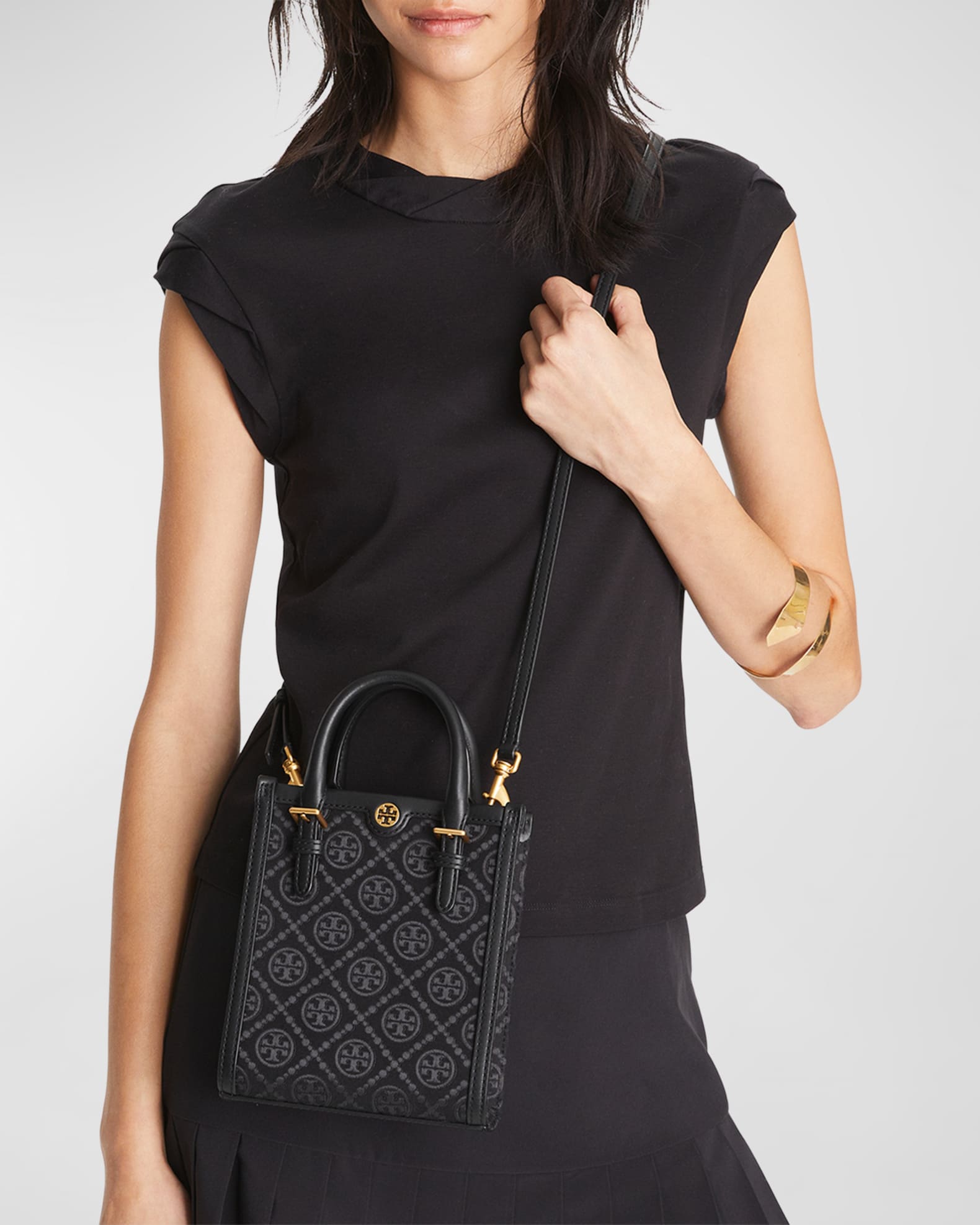 Tory Burch T Monogram Mini Canvas Bucket Bag | Neiman Marcus