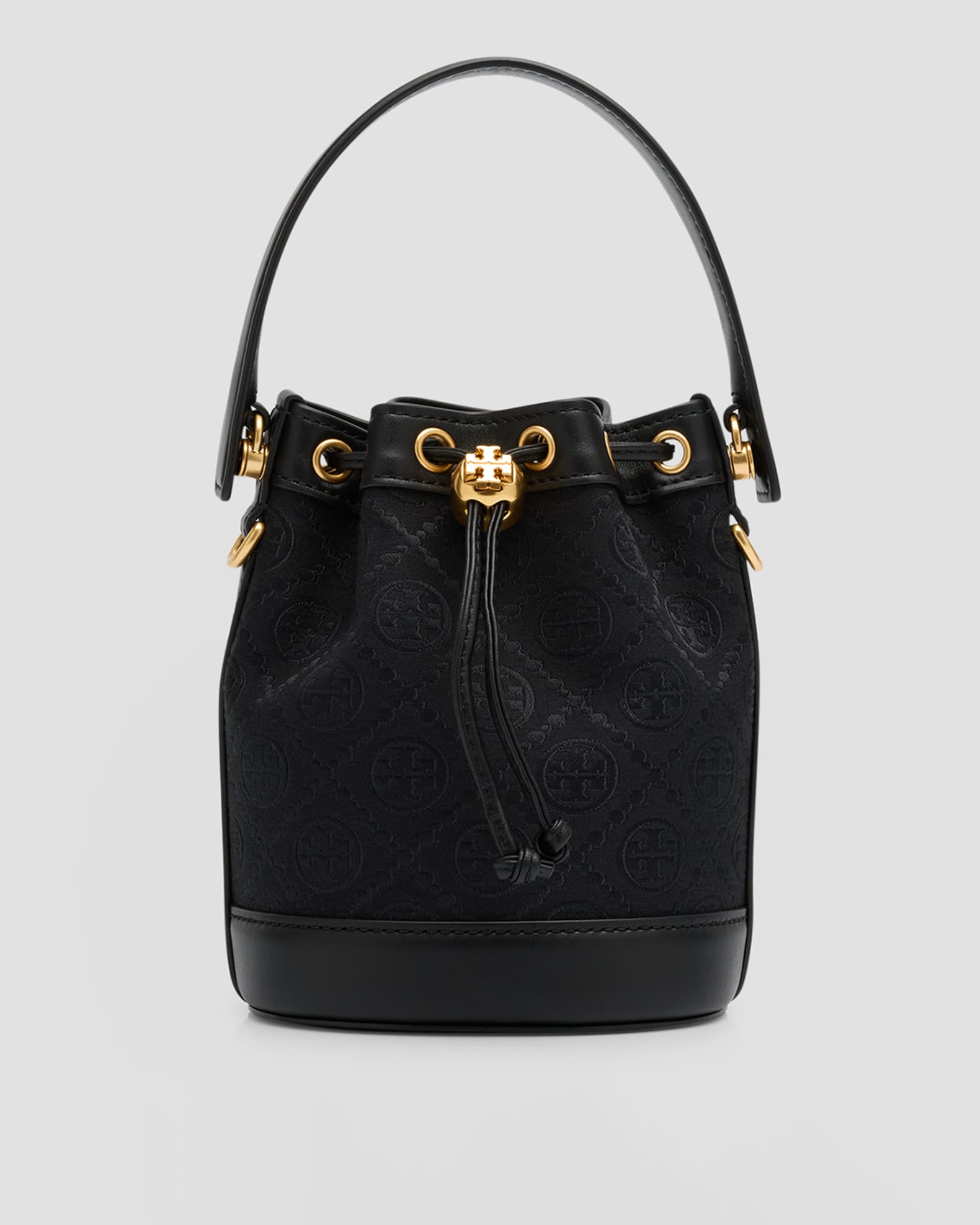 Tory Burch T Monogram Mini Canvas Bucket Bag | Neiman Marcus