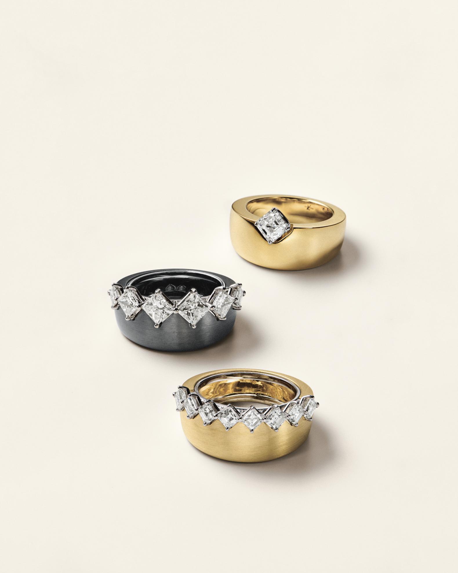 Nikos Koulis 18K Blackened Gold Asscher Diamond Me Ring | Neiman Marcus