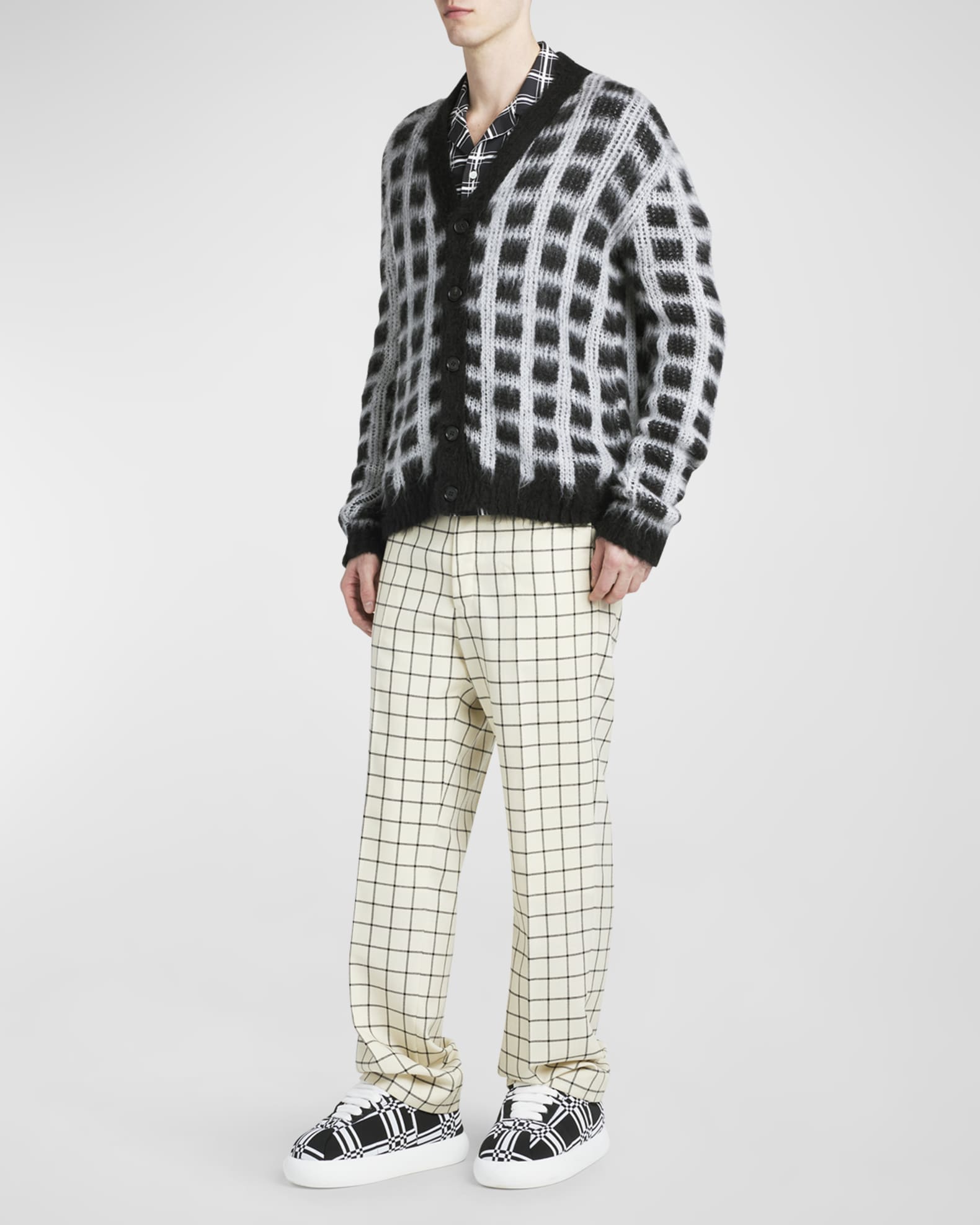 Marni Men's Mohair Check Cardigan | Neiman Marcus